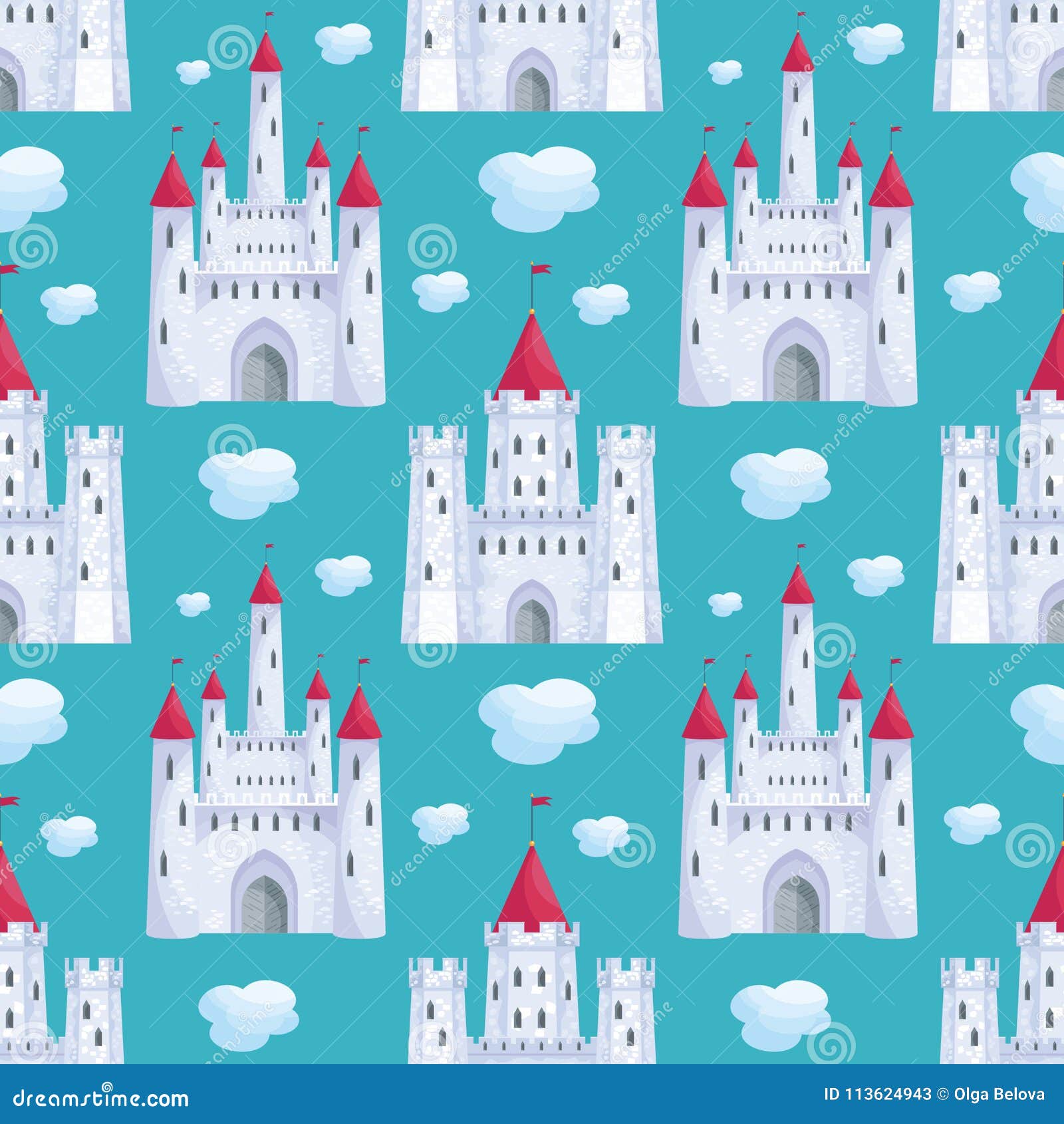 Fairytale Castle Seamless Pattern Stock Vector - Illustration of ...
