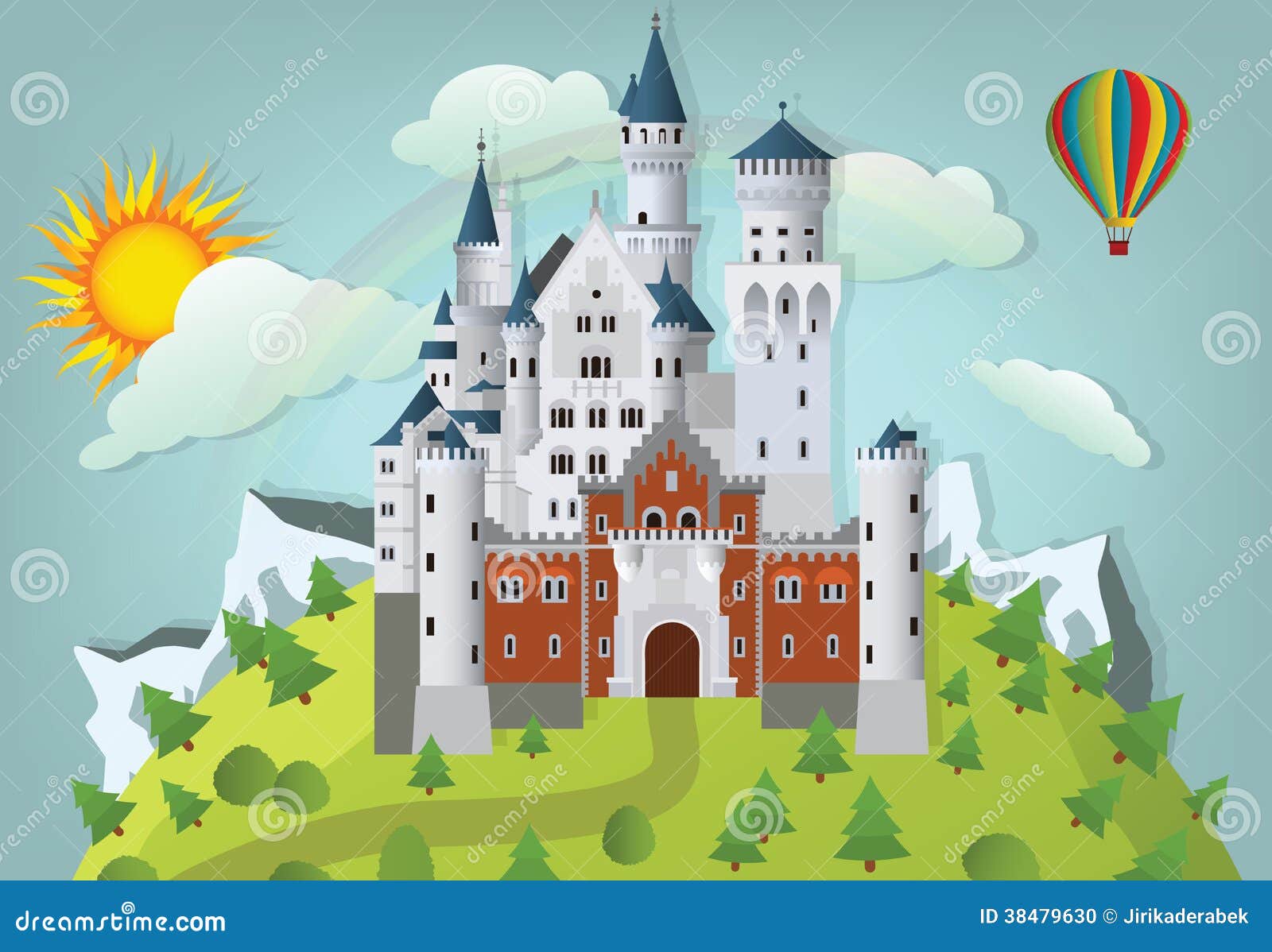 Fairytale Castle Hand Drawing Coloring Page. Modern Doodle Contour ...