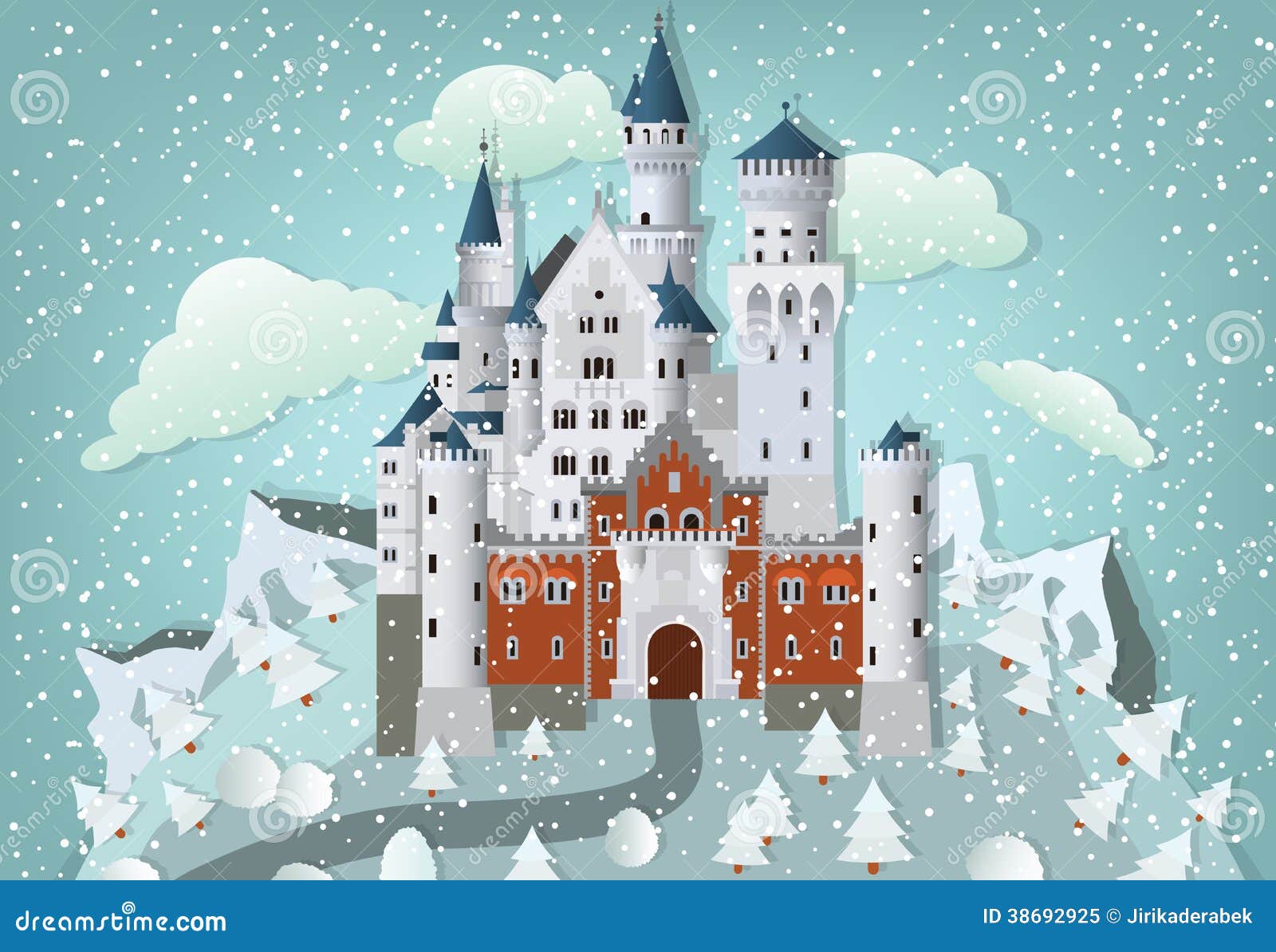 Fairytale castle in winter stock vector. Illustration of mythology ...