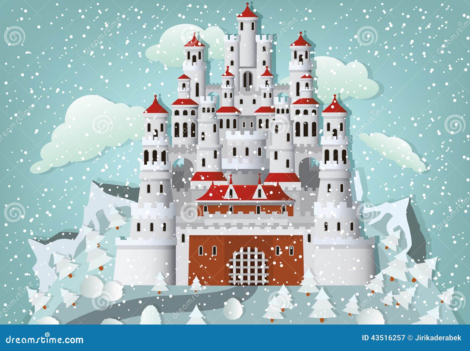 Fairytale castle in winter stock vector. Illustration of iceberg - 43516257