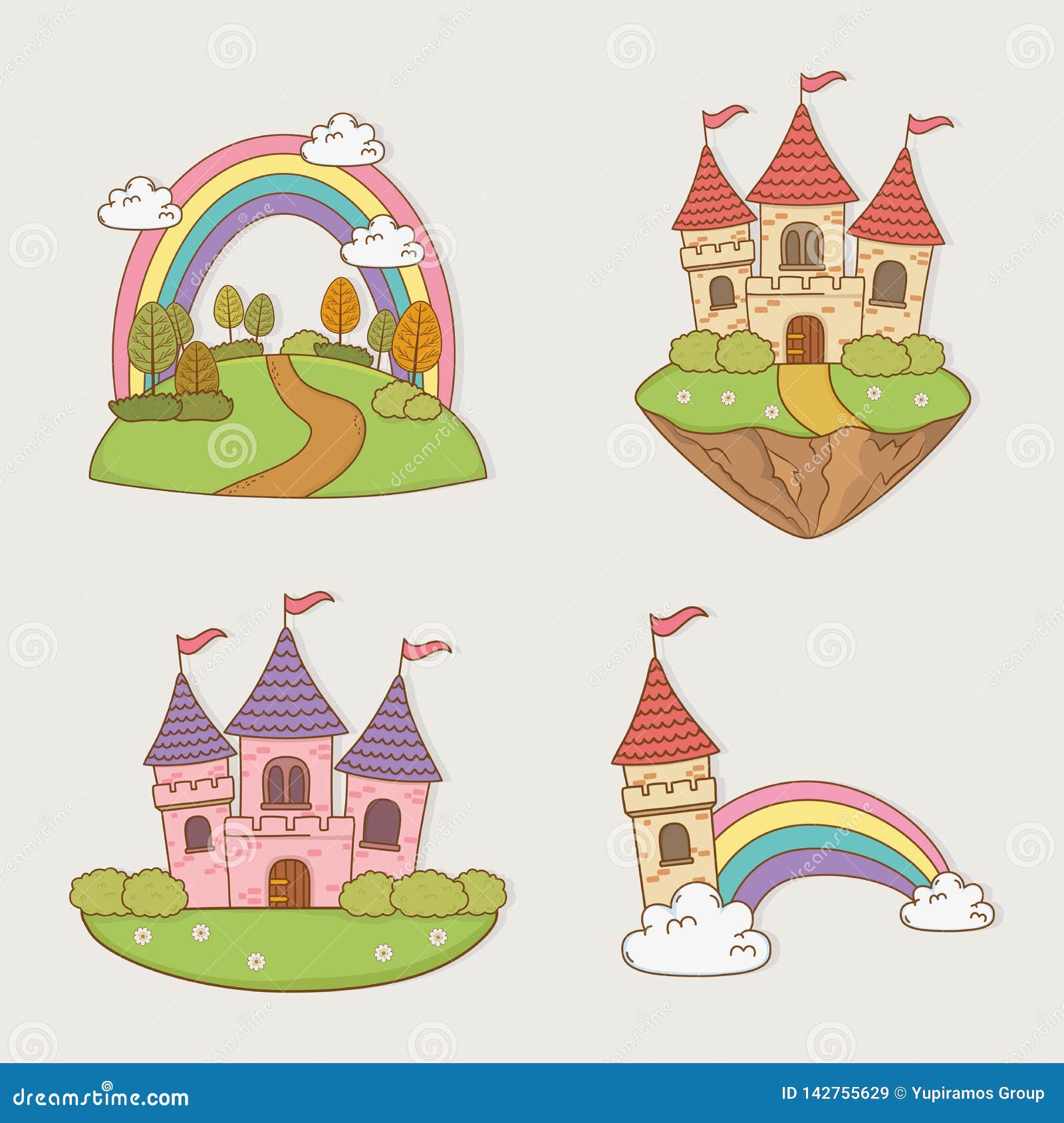 Fairytale Castles Set Landscapes Stock Vector - Illustration of fantasy ...