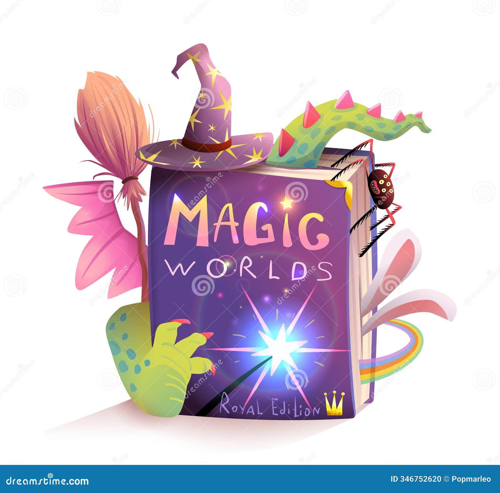 Fairytale Enchanted Magic Book Filled with Fantasy Stock Illustration ...