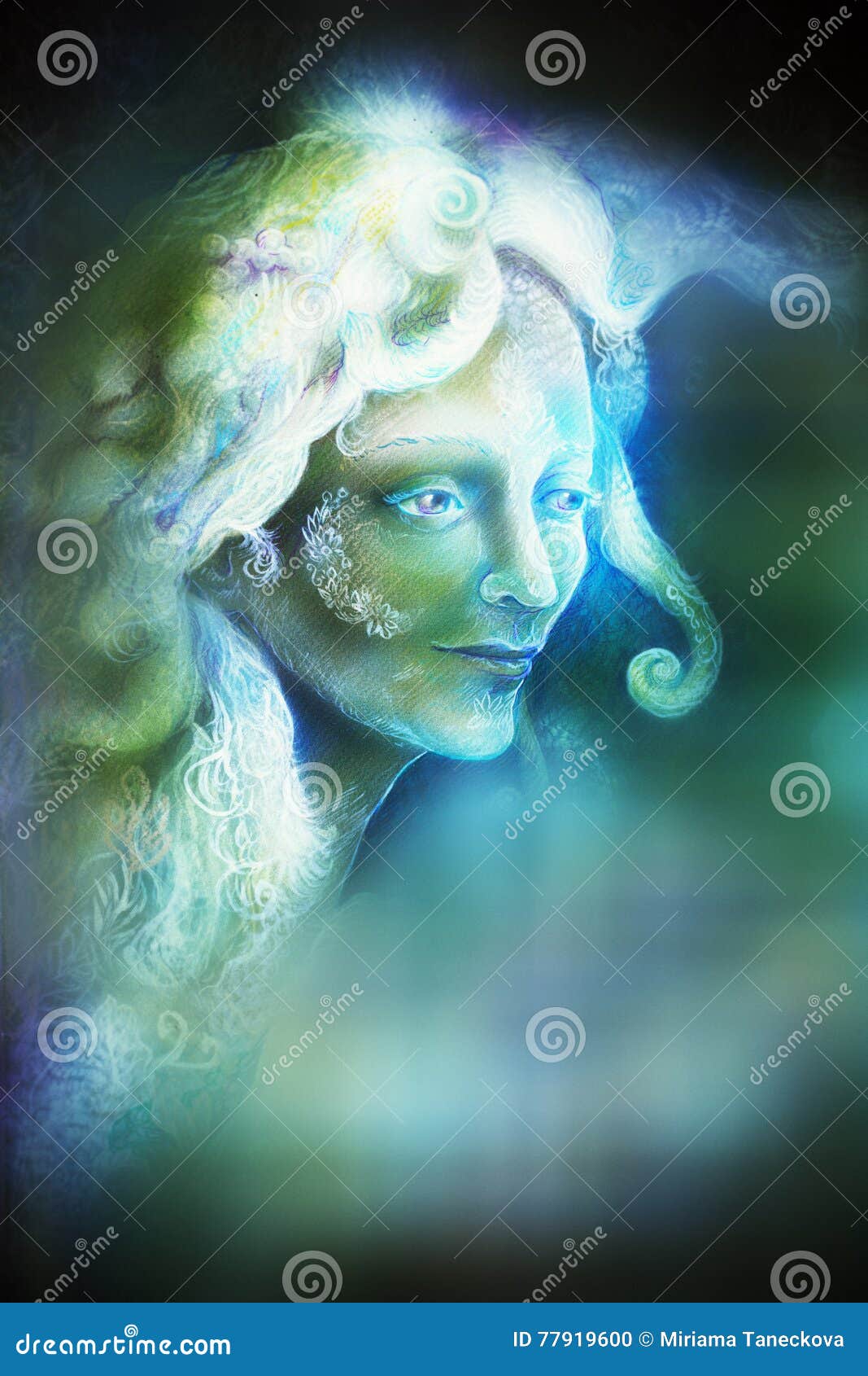 Fairytale Fairy Woman Face On Abstract Background With Ornaments ...