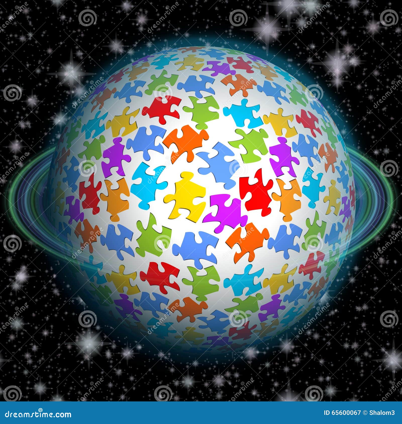 Fairytale Fantastic Puzzle Planet with Turquoise Ring on Black ...