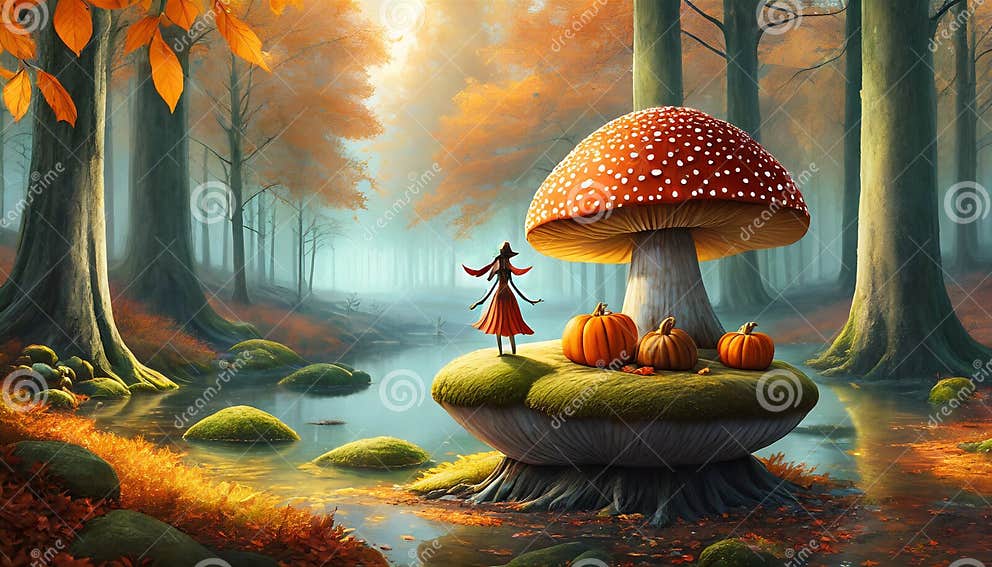 Fairytale Forest with Toadstool Stock Illustration - Illustration of ...