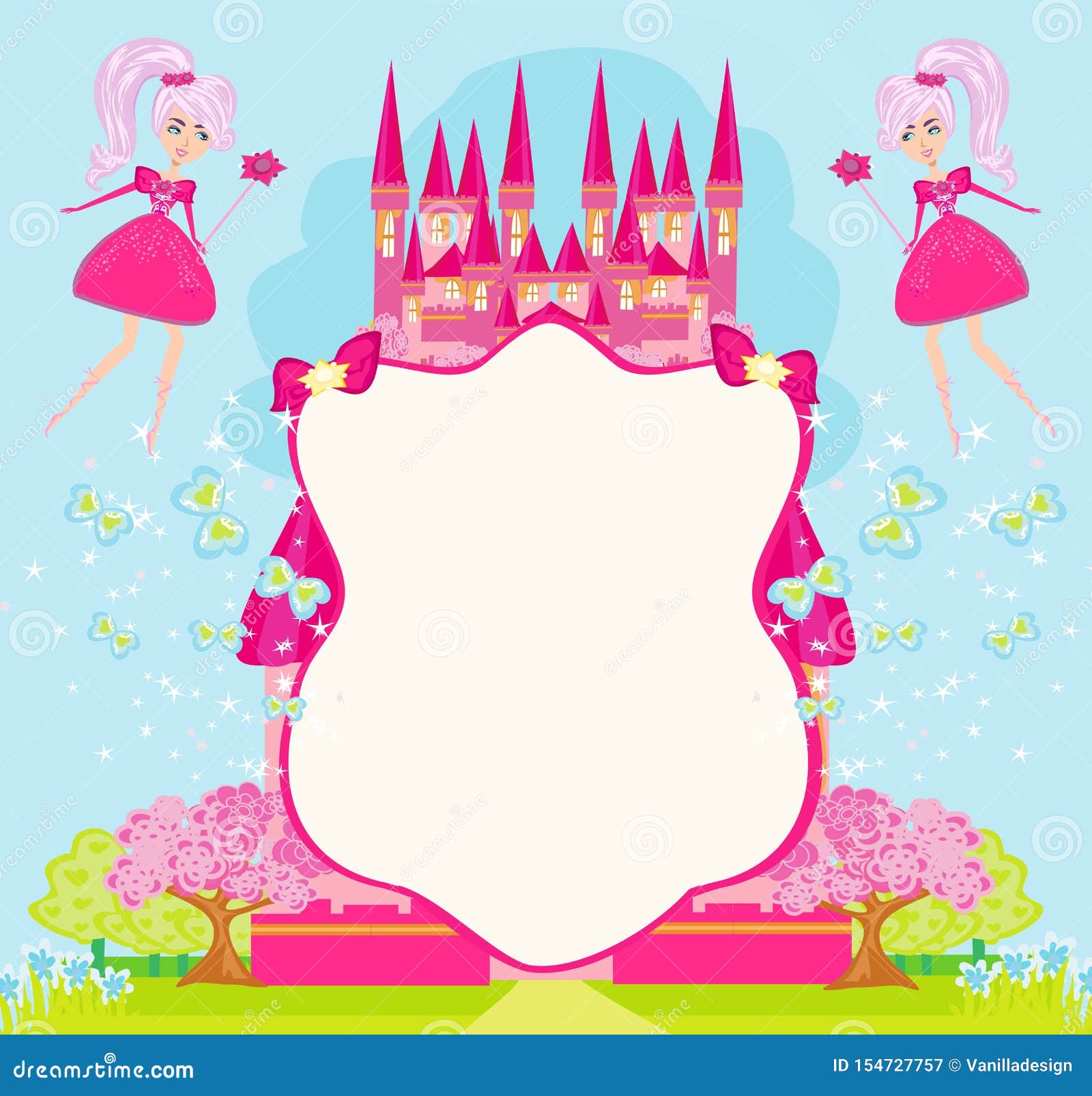 Fairytale Frame with Little Fairies Stock Vector - Illustration of ...