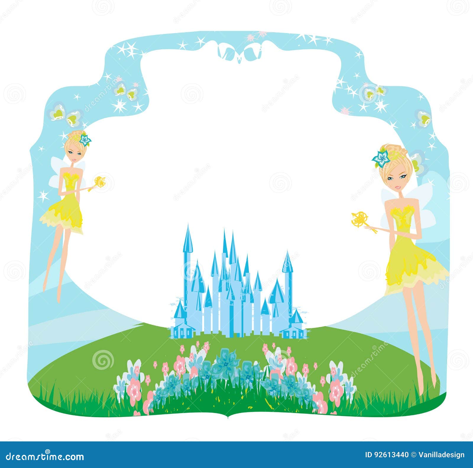 Fairytale Frame with Little Fairies Stock Vector - Illustration of ...