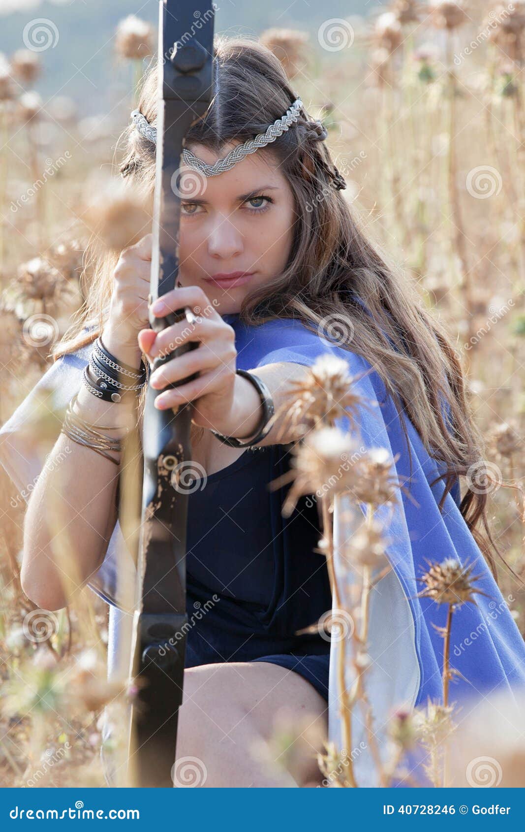 Fairytale Girl with Bow and Arrow Stock Photo - Image of elven, cape ...
