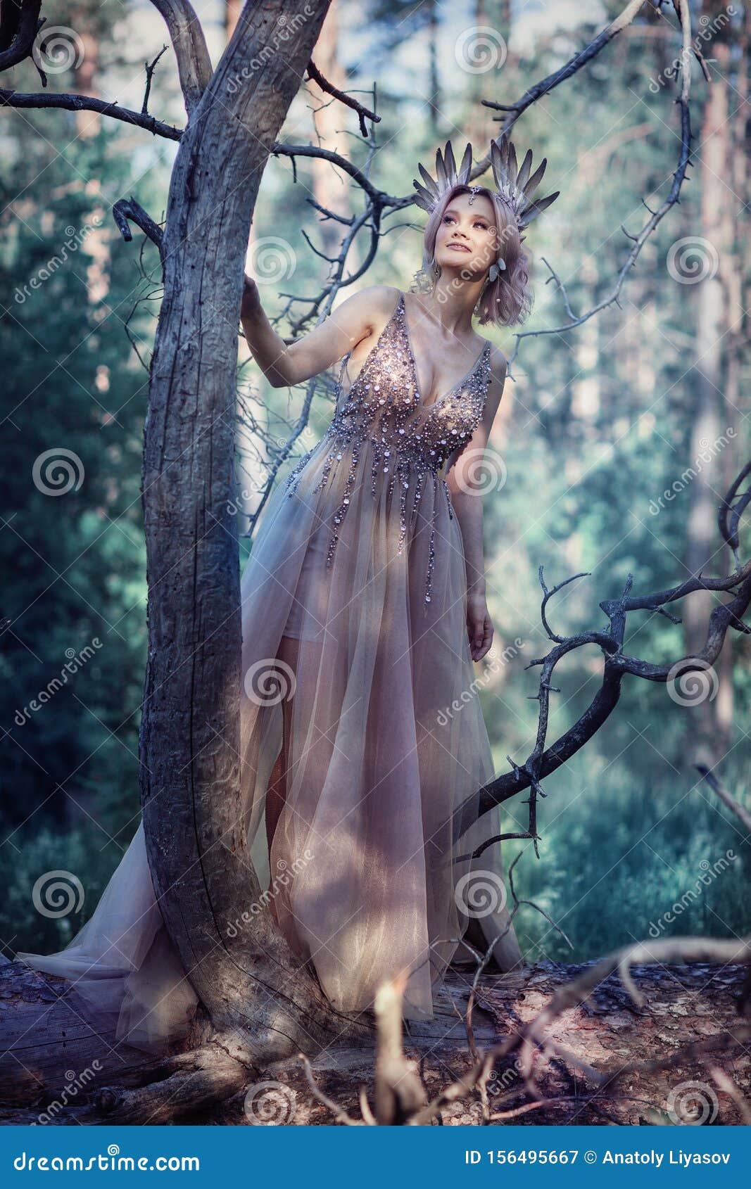 Fairytale Girl in the Branches of a Tree Stock Image - Image of ...