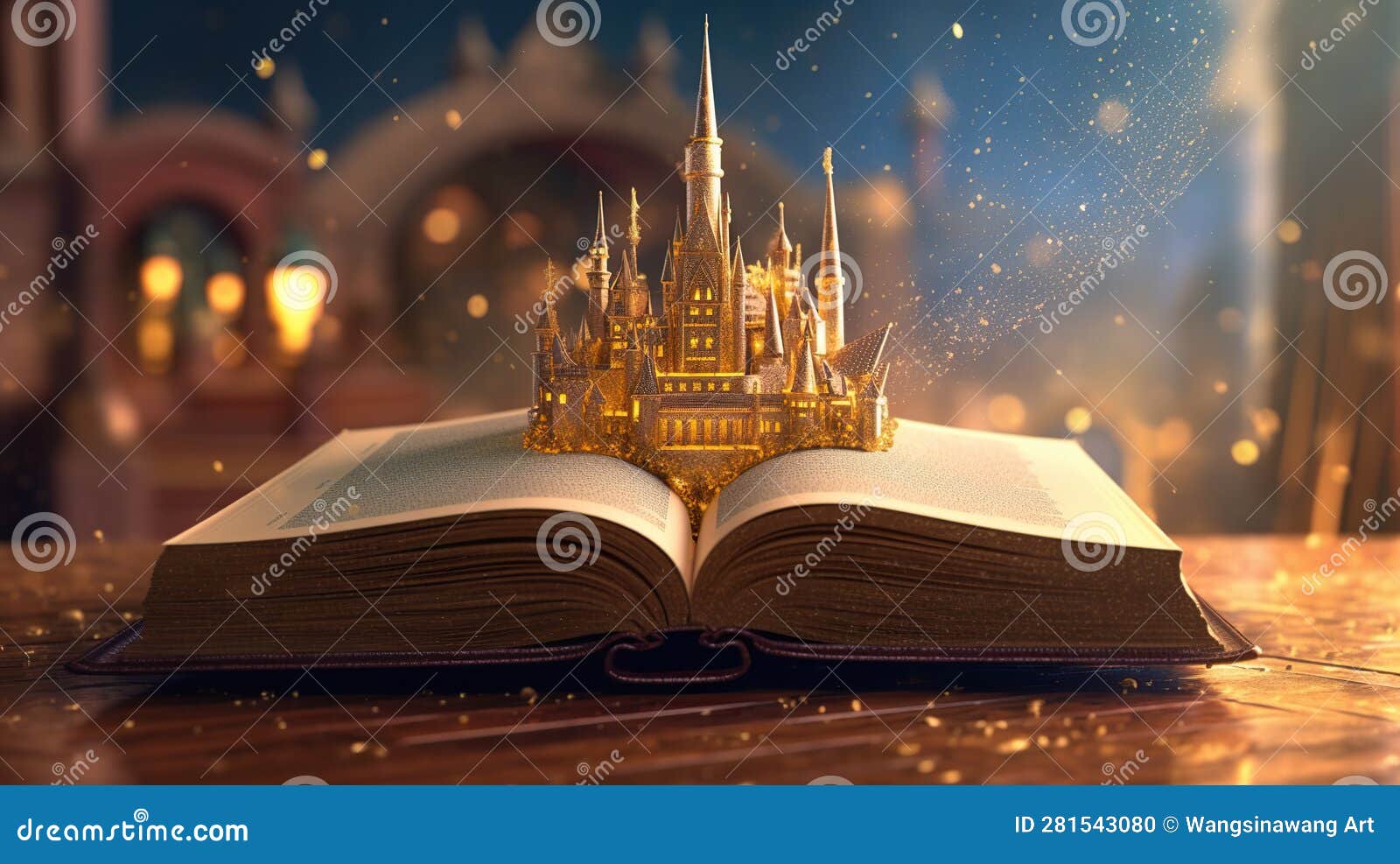 Fairytale Mystical Open Book with Castle Generative AI Stock ...