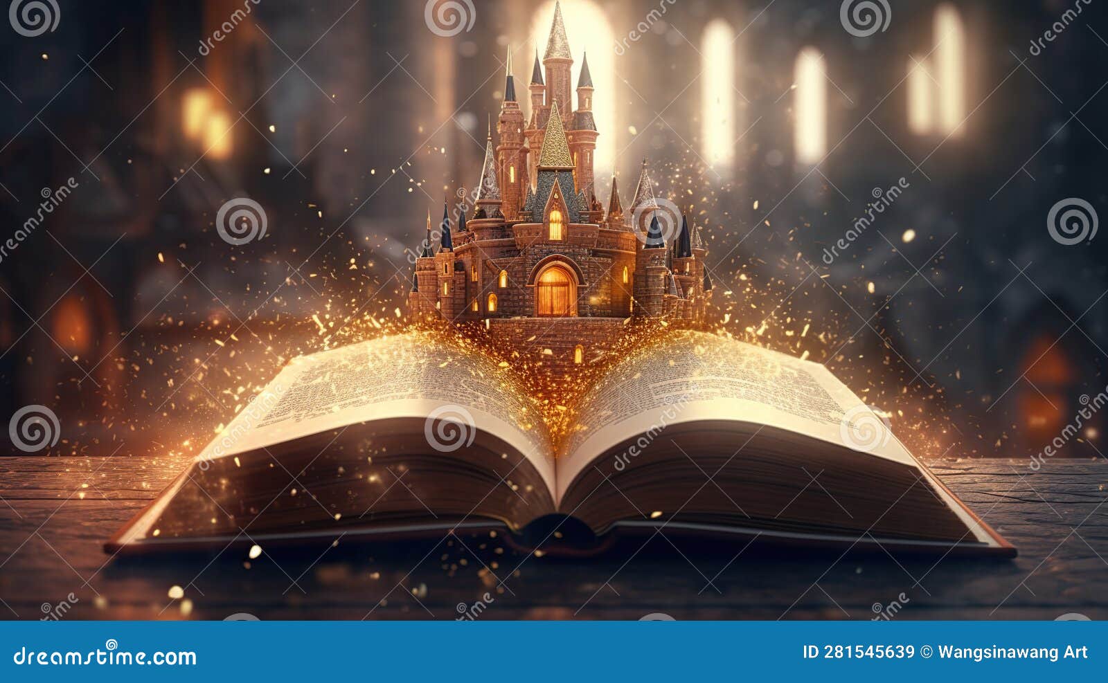 Fairytale Mystical Open Book with Castle Generative AI Stock ...