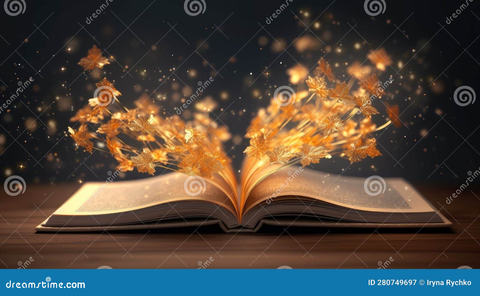 Fairytale Open Book with Golden Sparkles, Ai Generated Stock ...