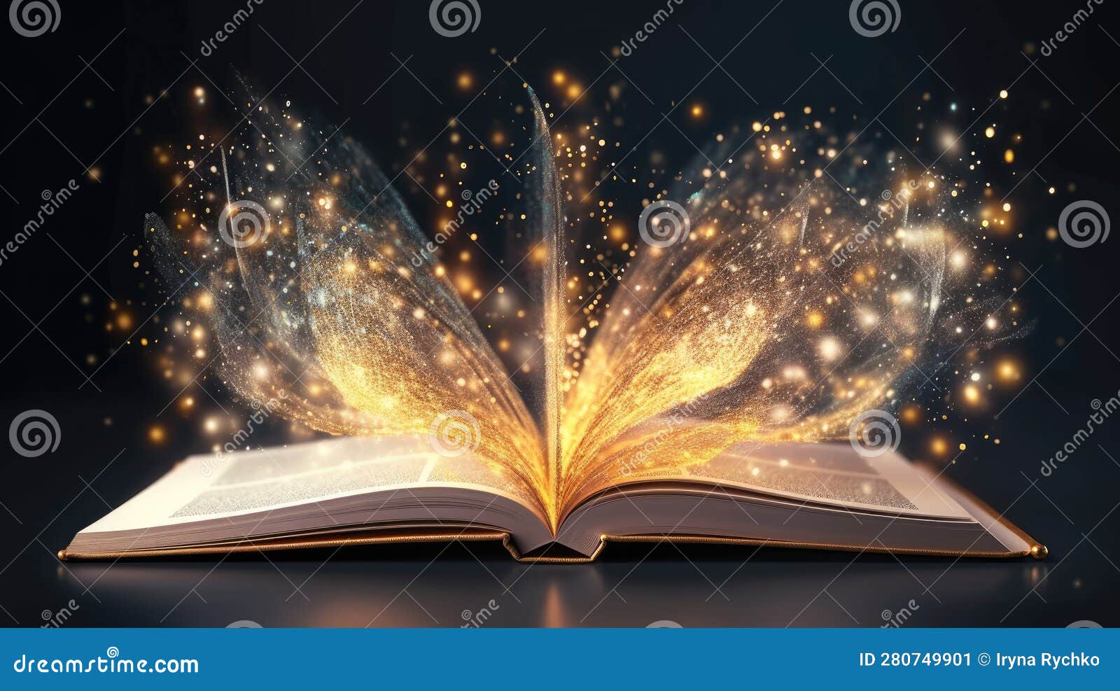 Fairytale Open Book with Golden Sparkles, Ai Generated Stock ...