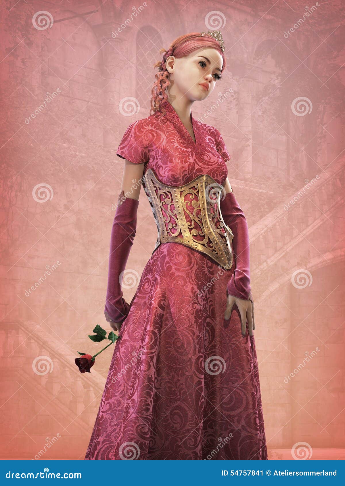 Fairytale Princess, 3d CG stock illustration. Illustration of pink ...