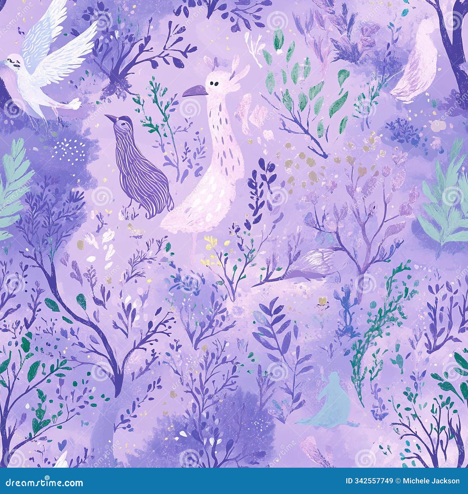 Fairytale Repeating Pattern of an Enchanted Forest Stock Illustration ...