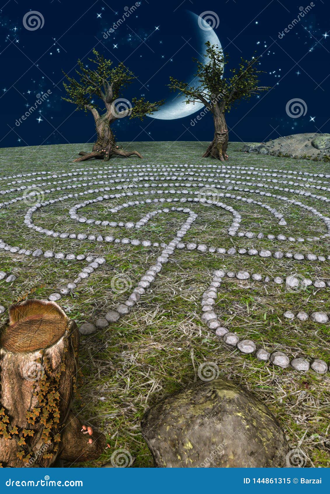 Fairytale Scene of a Stone Labyrinth Stock Illustration - Illustration ...