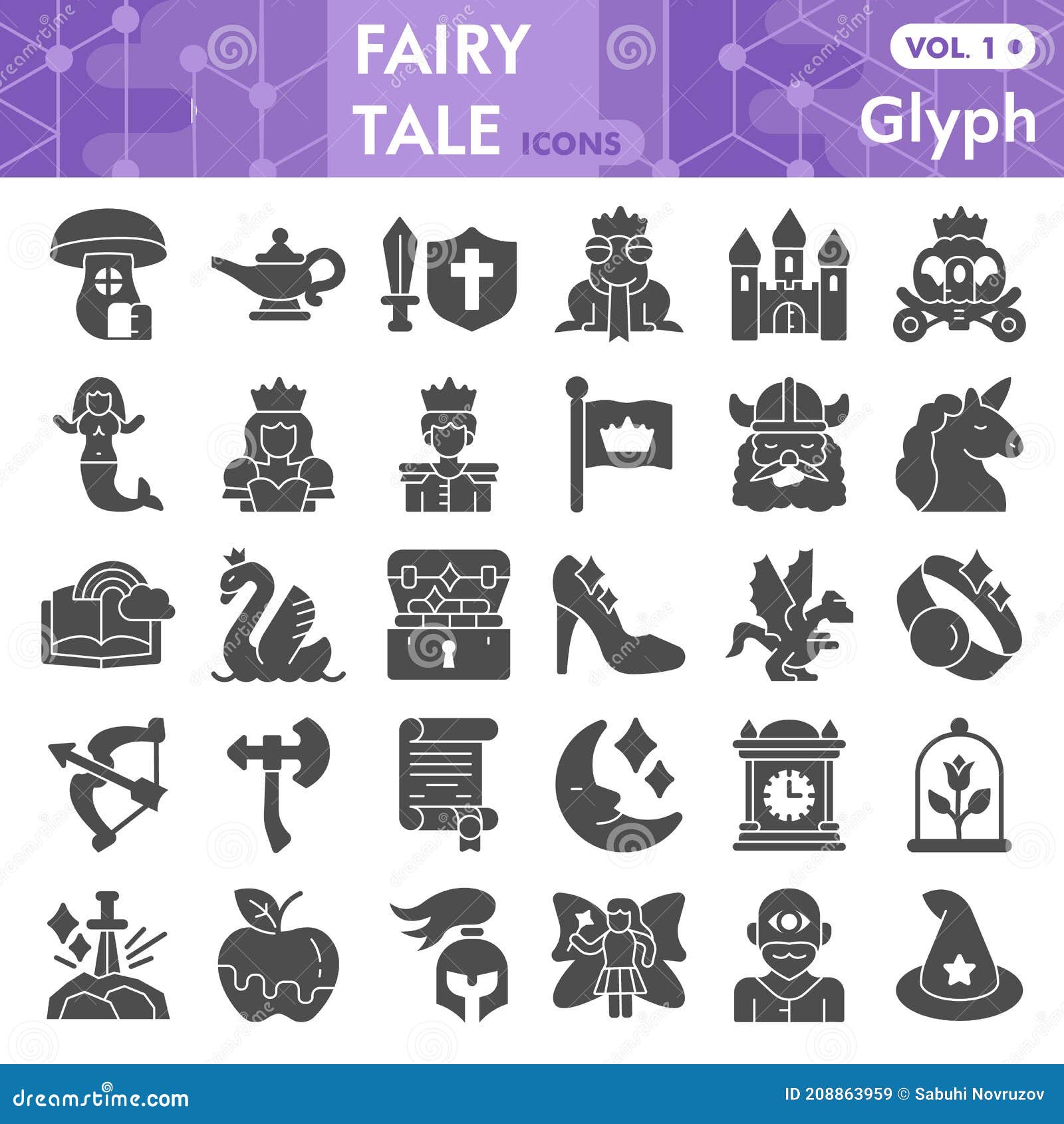 Fairytale Solid Icon Set, Fantasy Symbols Collection or Sketches. Magic ...