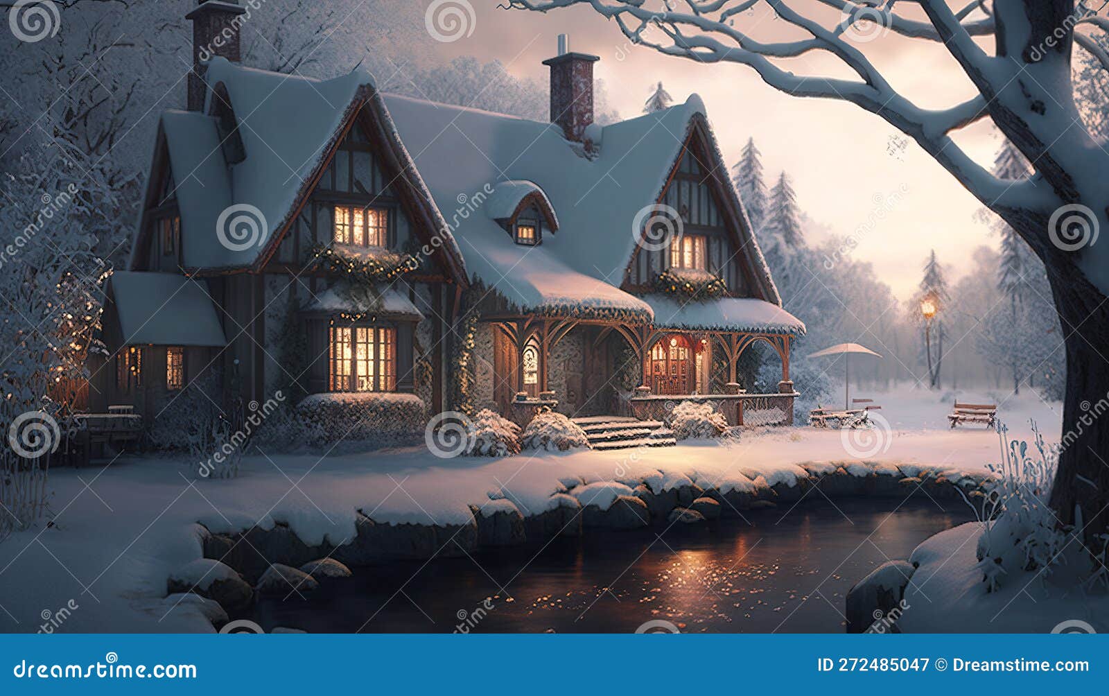 Fairytale Surreal Fantasy Christmas Village with Snow. Winter Landscape ... Fairytale Surreal Fantasy Christmas Village with Snow. Winter Landscape ...
