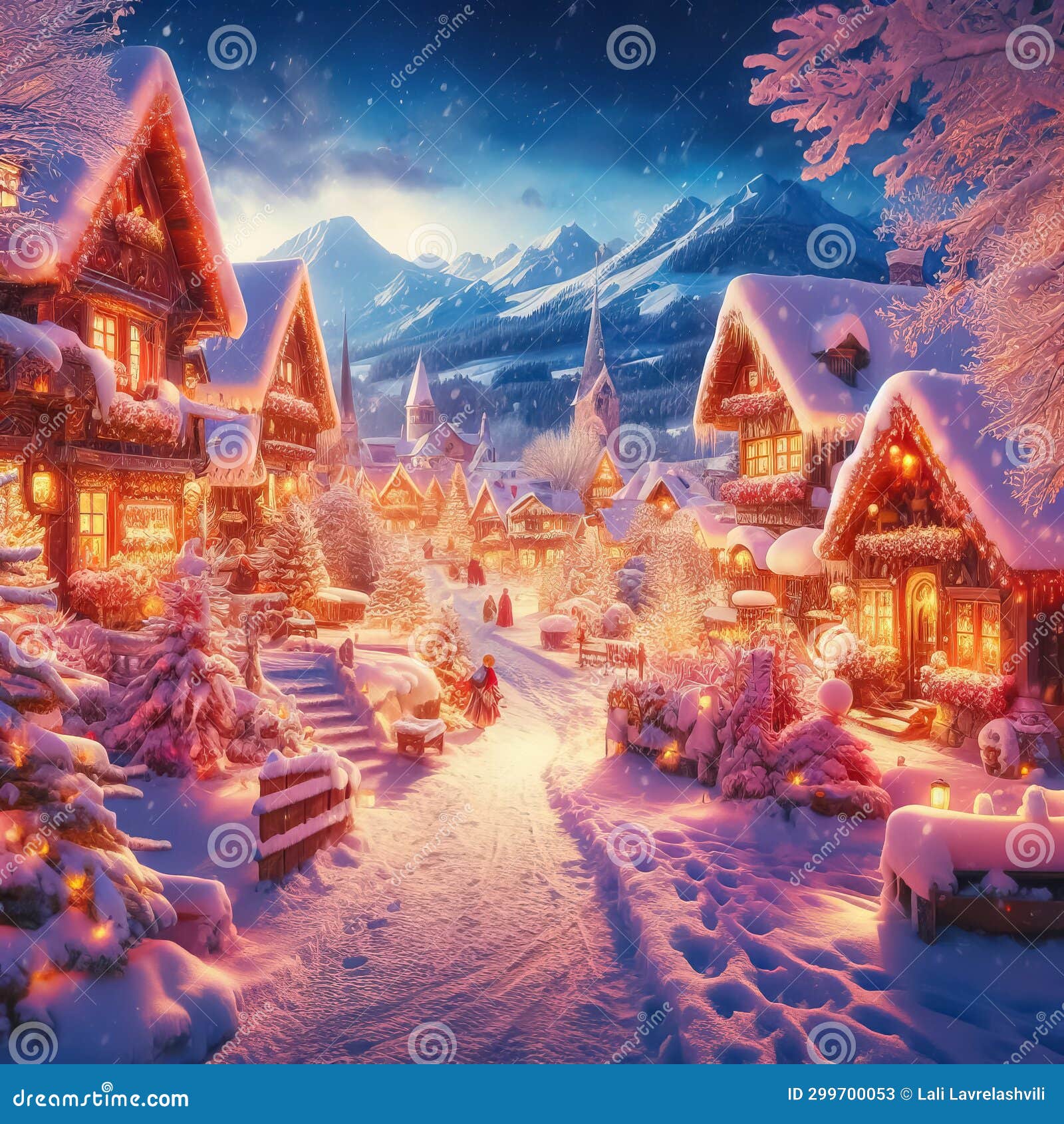 Fairytale Surreal Fantasy Christmas Village with Snow. Winter Landscape ... Fairytale Surreal Fantasy Christmas Village with Snow. Winter Landscape ...
