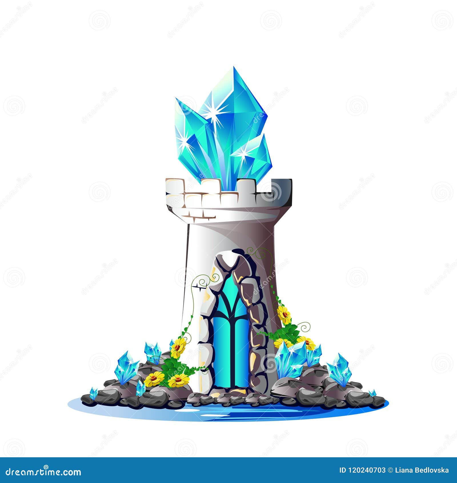 Fairytale Tower with Blue Crystals Stock Vector - Illustration of ...