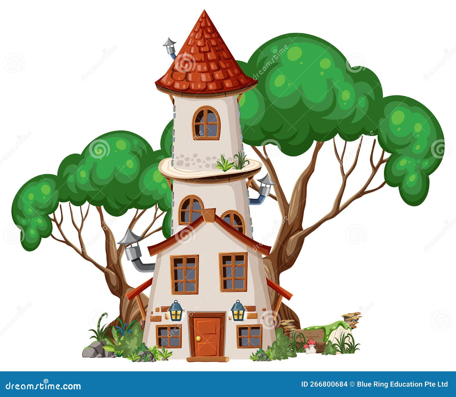 Fairytale Tower Decorated with Tree Stock Vector - Illustration of ...