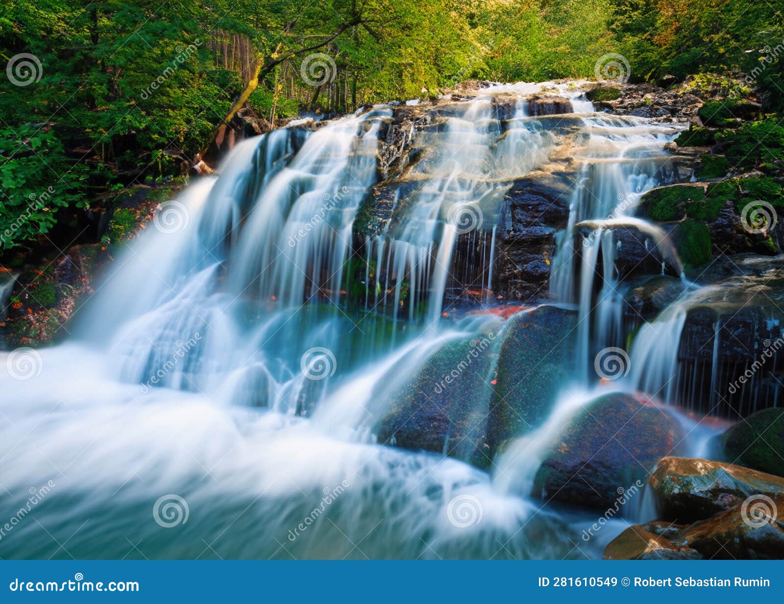 Fairytale waterfall stock image. Image of rapid, forest - 281610549