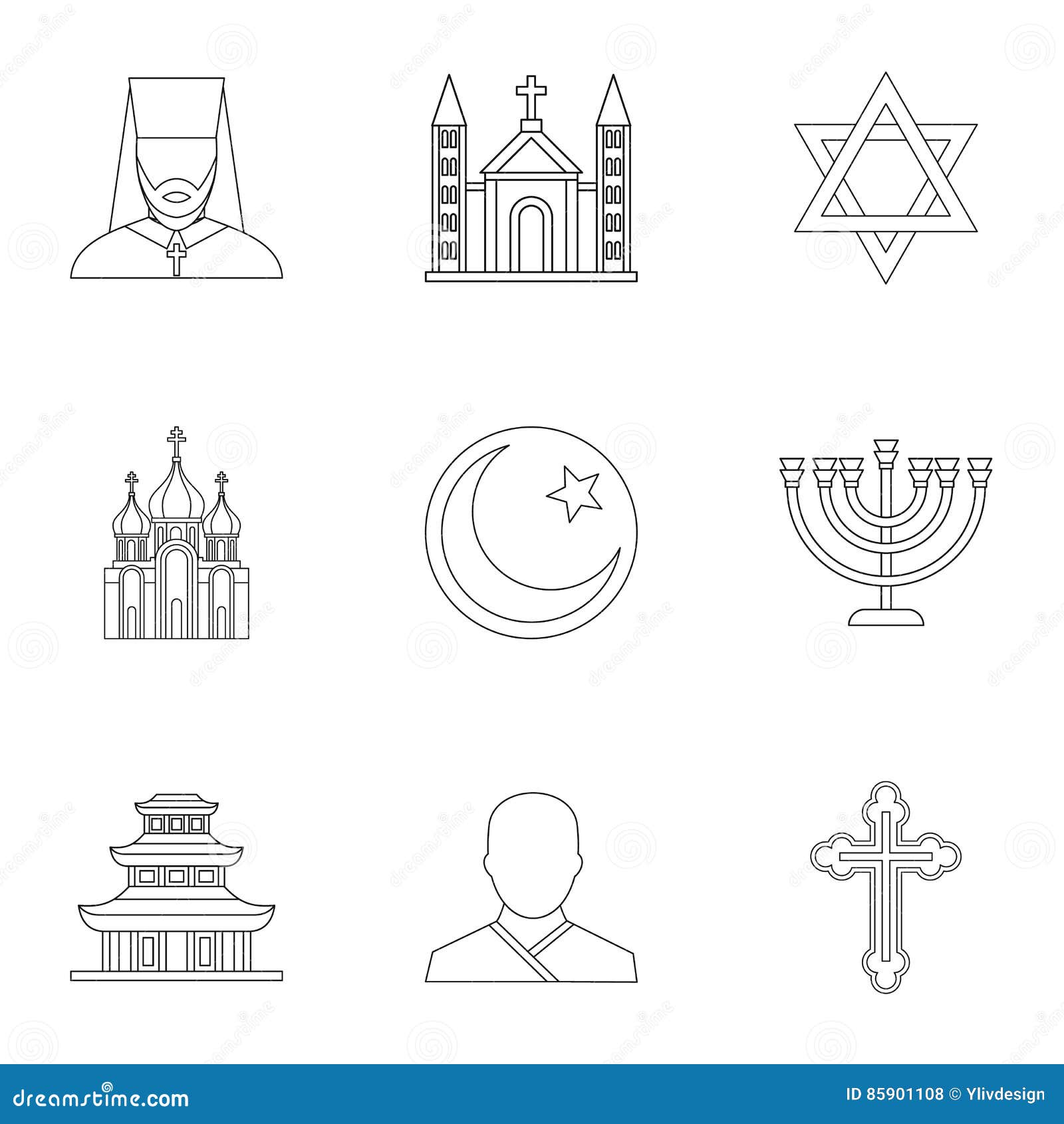 Faith Icons Set, Outline Style Stock Vector - Illustration of line ...