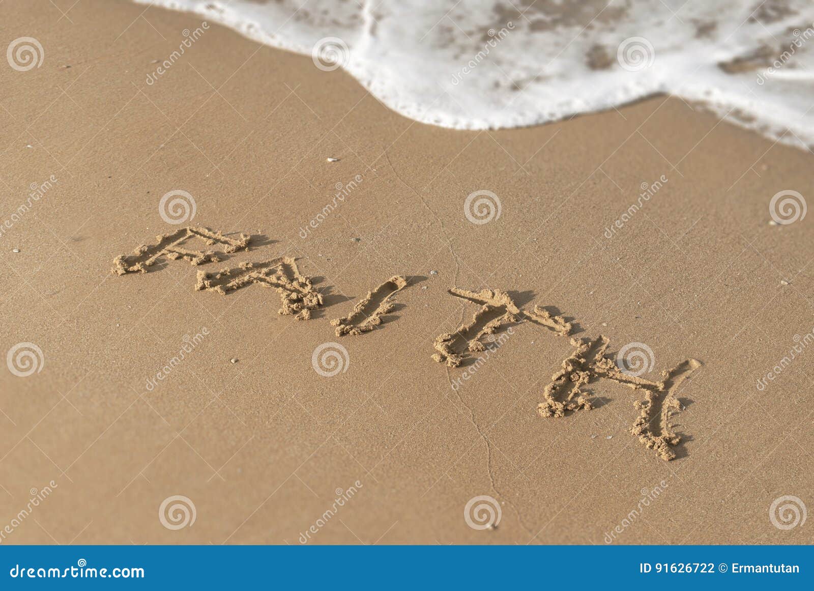 Faith Message on the Beach Sand Stock Photo - Image of ocean, gold ...