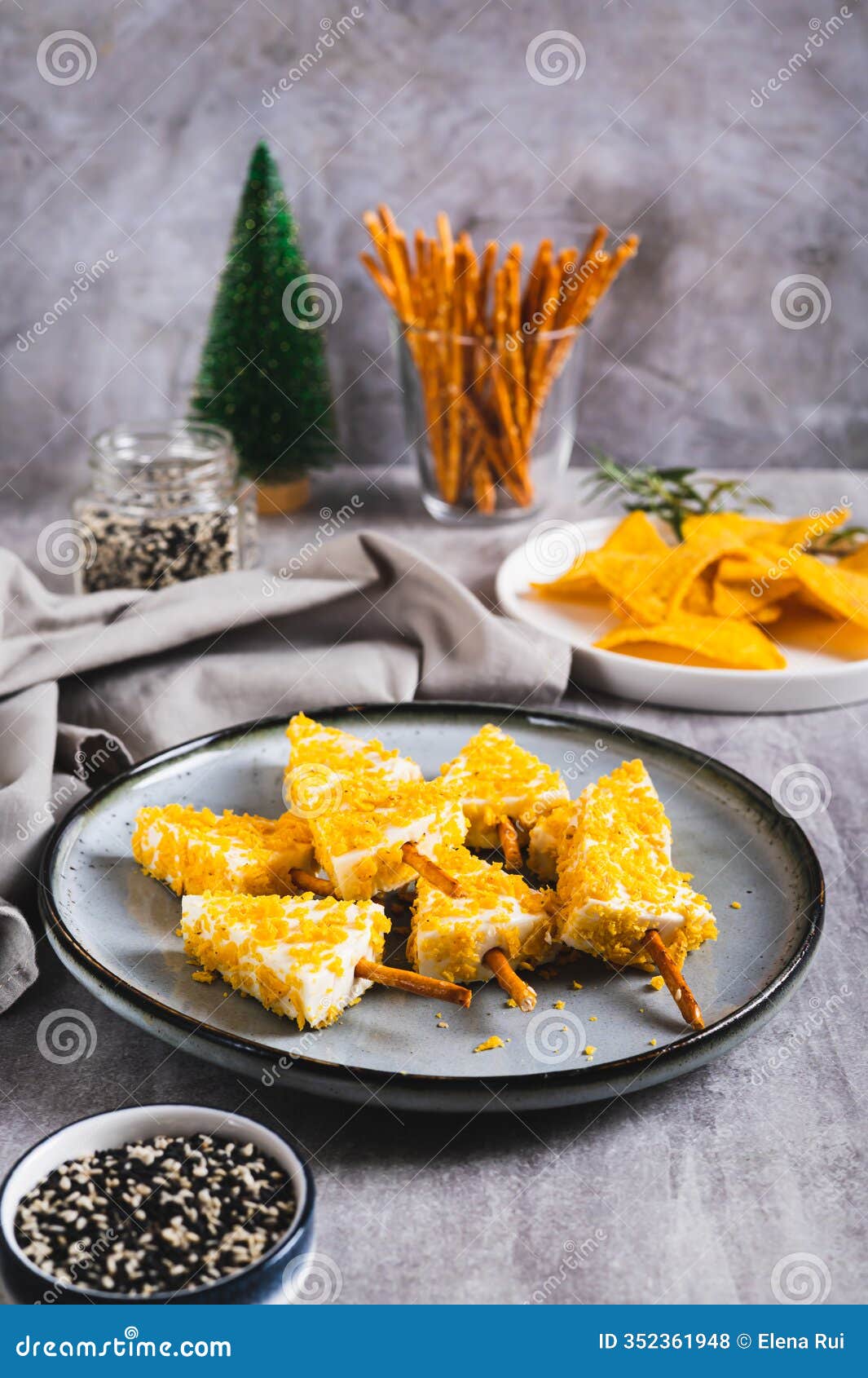 Fake Christmas Trees Made from Triangle Cheese in Nacho Crumbles on a ...