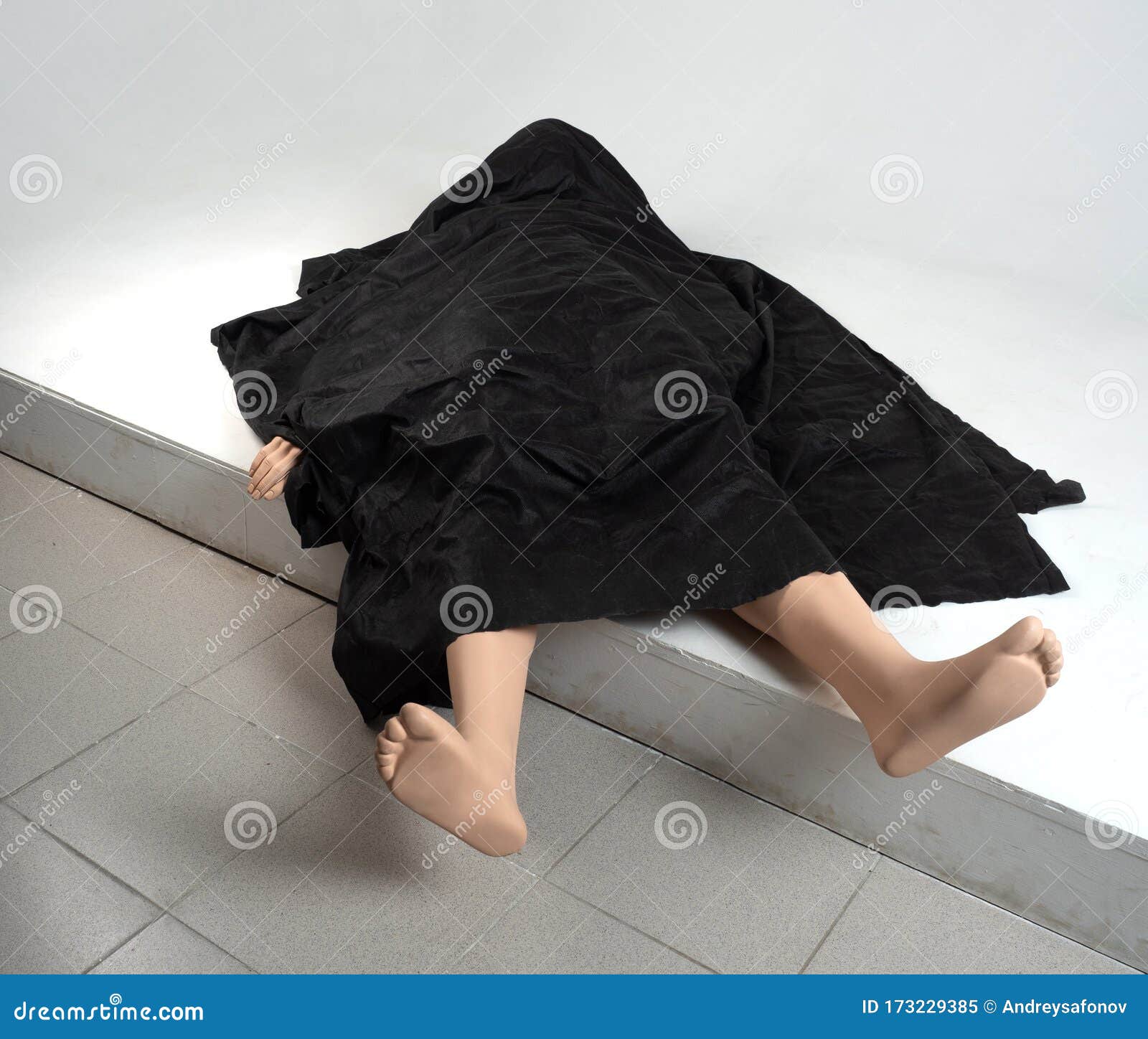 Fake Dead Body on the White Podium Stock Image - Image of background ...