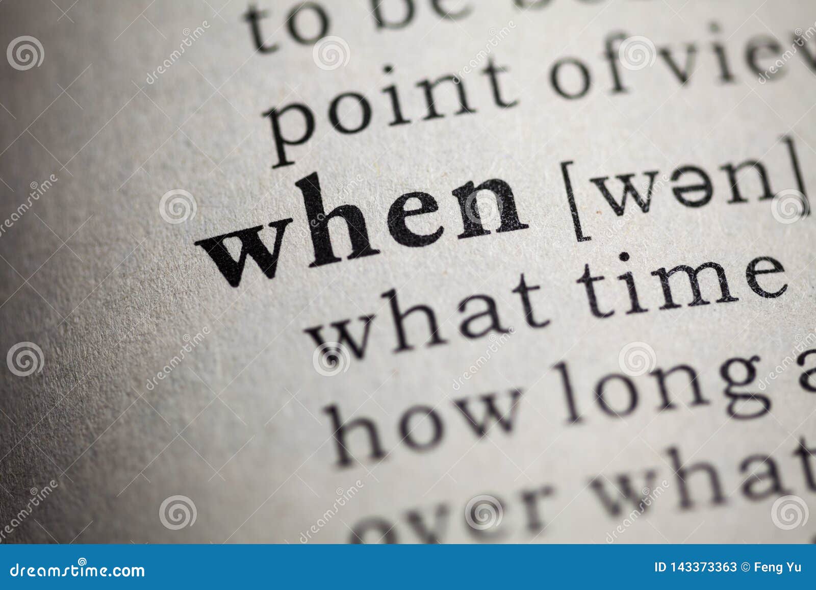 Definition of the Word when Stock Image - Image of page, fake: 143373363