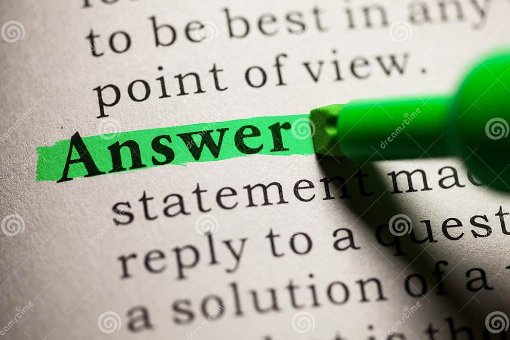 Definition of the Word Answer Stock Photo - Image of close, highlight ...