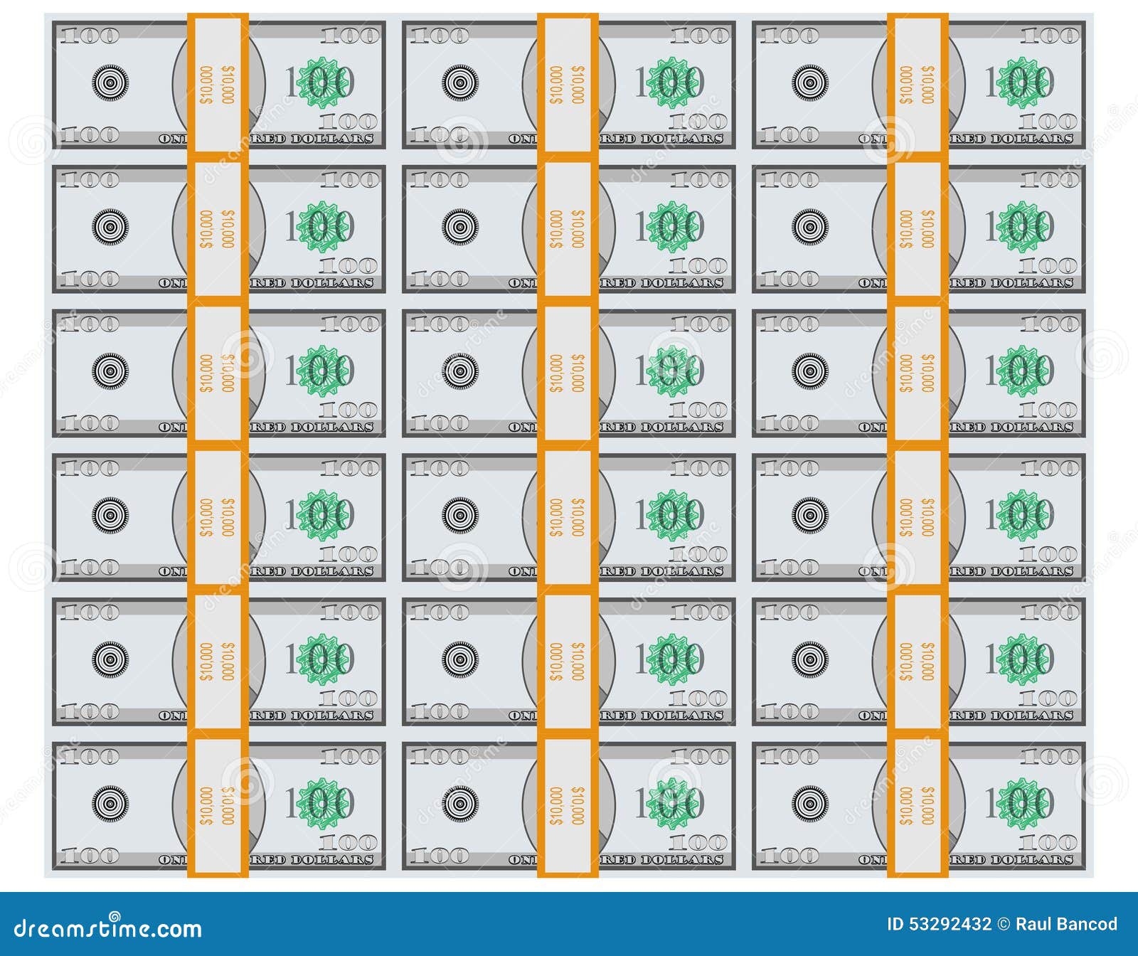 Fake Dollar Bundle Stack Top View Background Stock Photo - Illustration ...