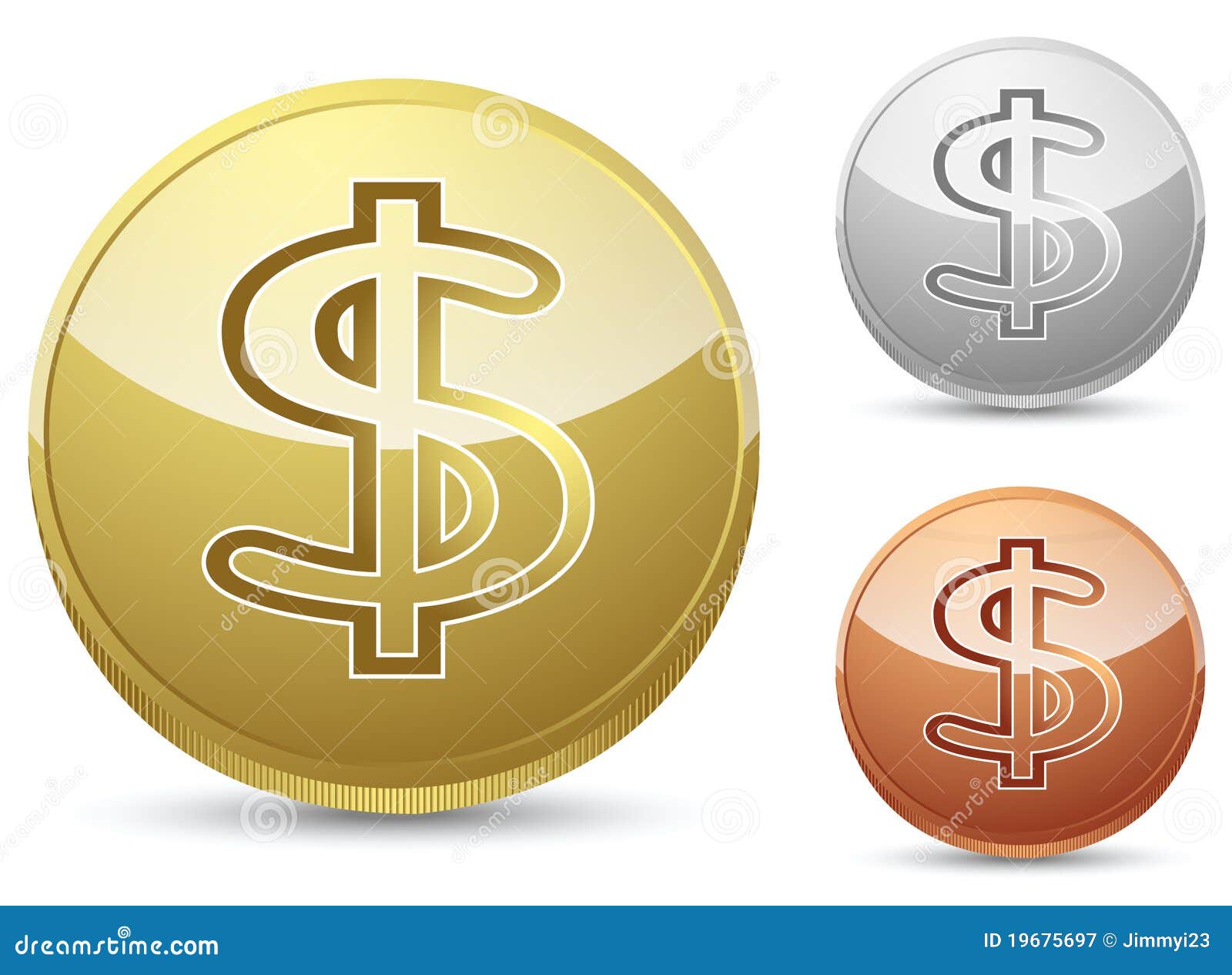 Fake Gold Silver and Bronze Coins Stock Vector - Illustration of dime ...