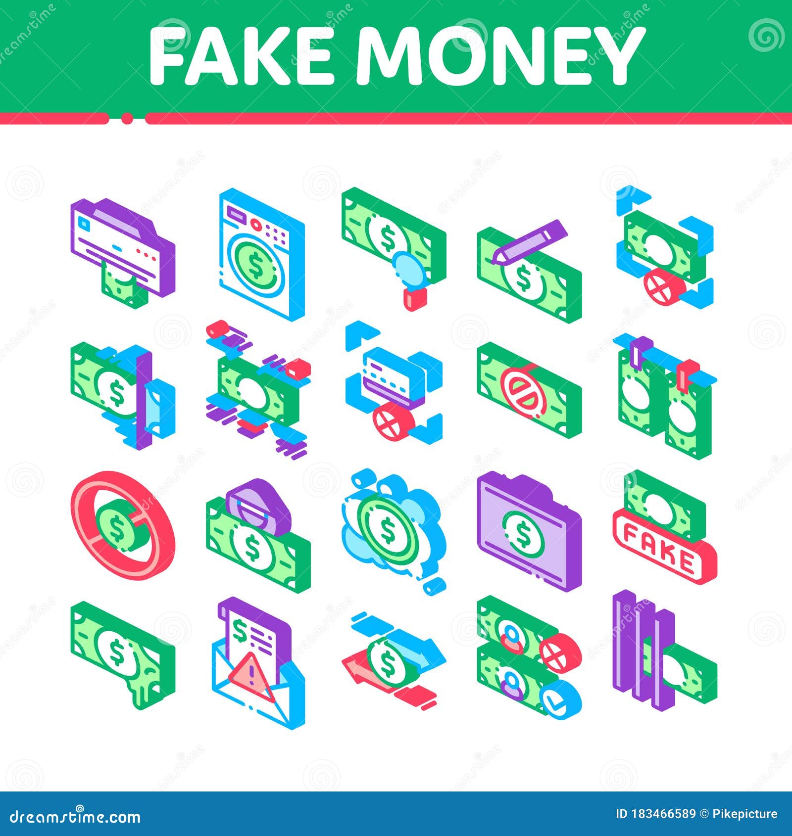 Fake Money Isometric Elements Icons Set Vector Stock Vector ... Fake Money Isometric Elements Icons Set Vector Stock Vector ...