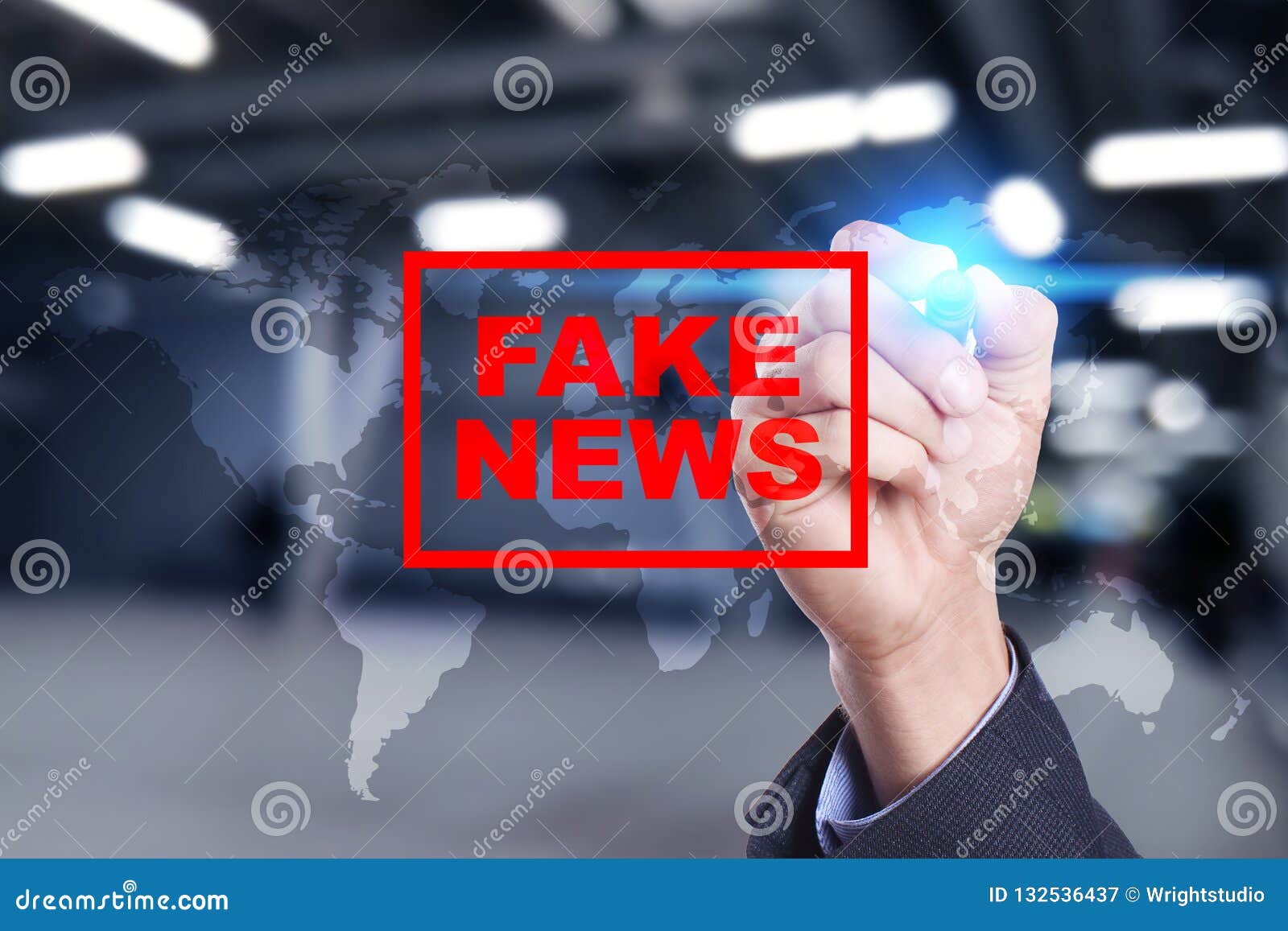 Fake News Warning on the Virtual Screen. Stock Image - Image of ...