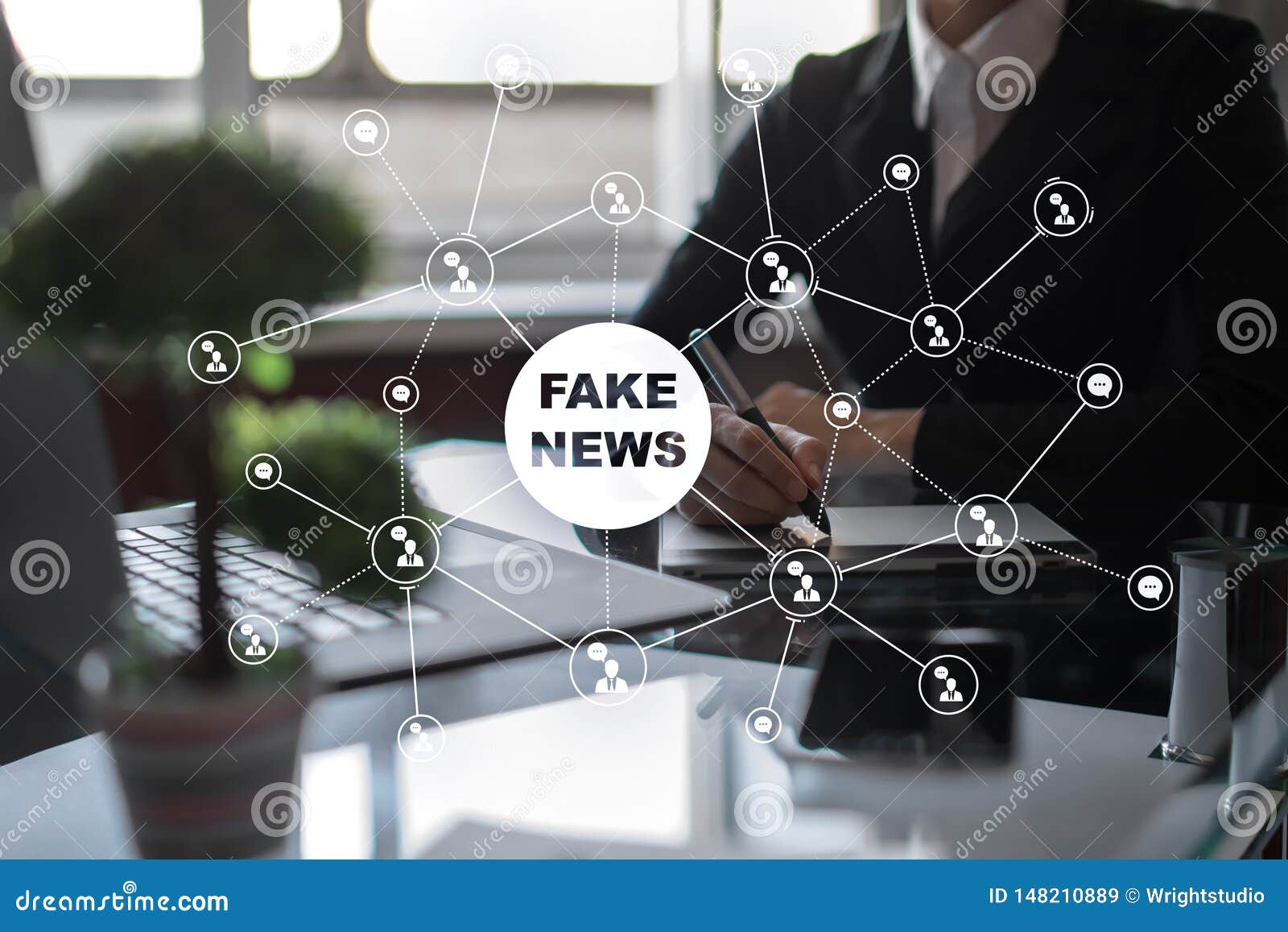 Fake News Warning on the Virtual Screen. Stock Image - Image of ...