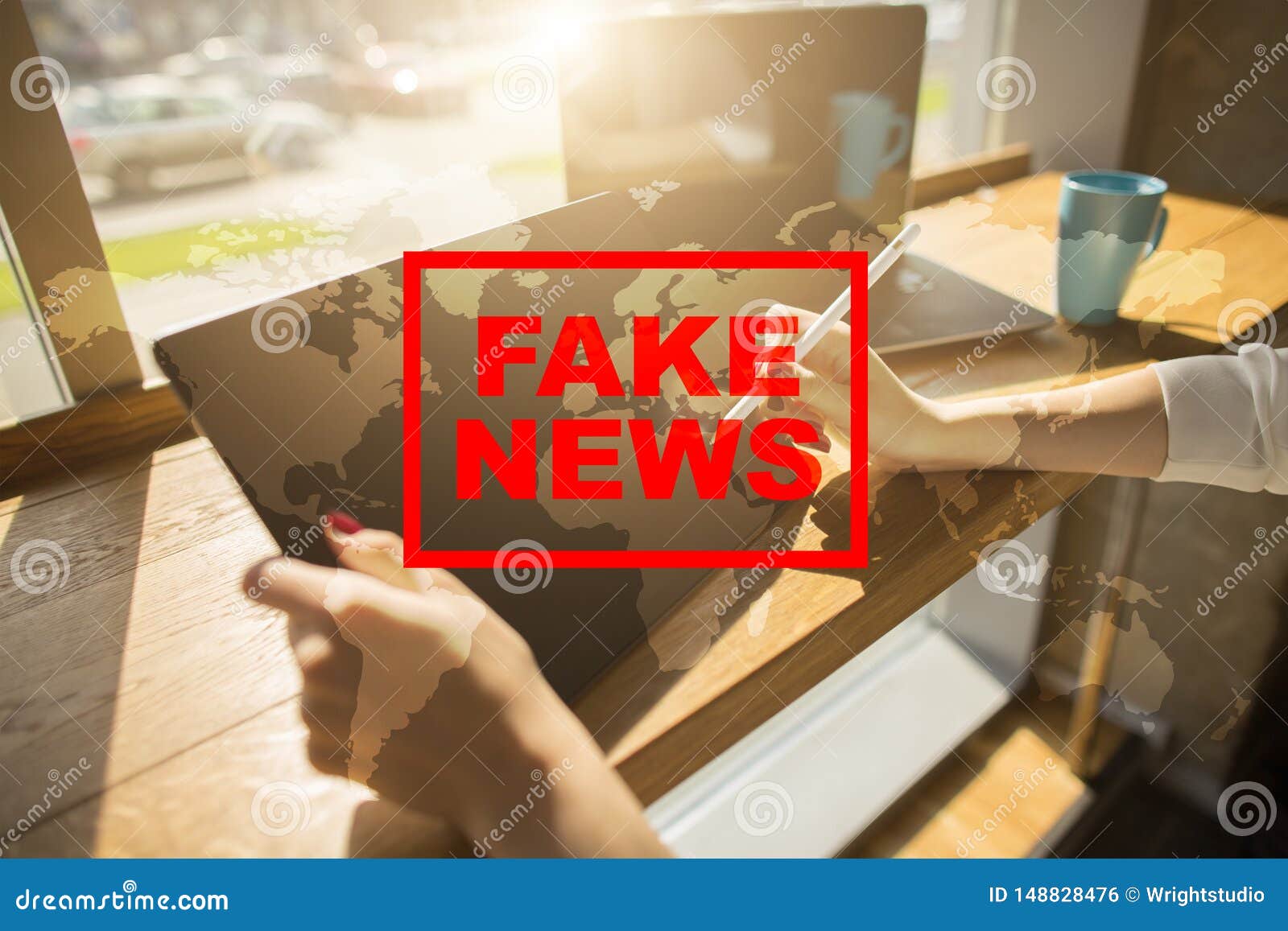Fake News Warning on the Virtual Screen. Stock Photo - Image of social ...