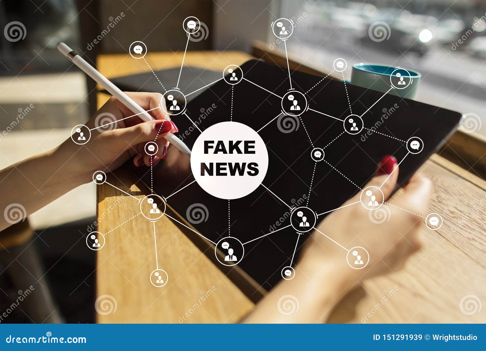 Fake News Warning on the Virtual Screen. Stock Image - Image of ...