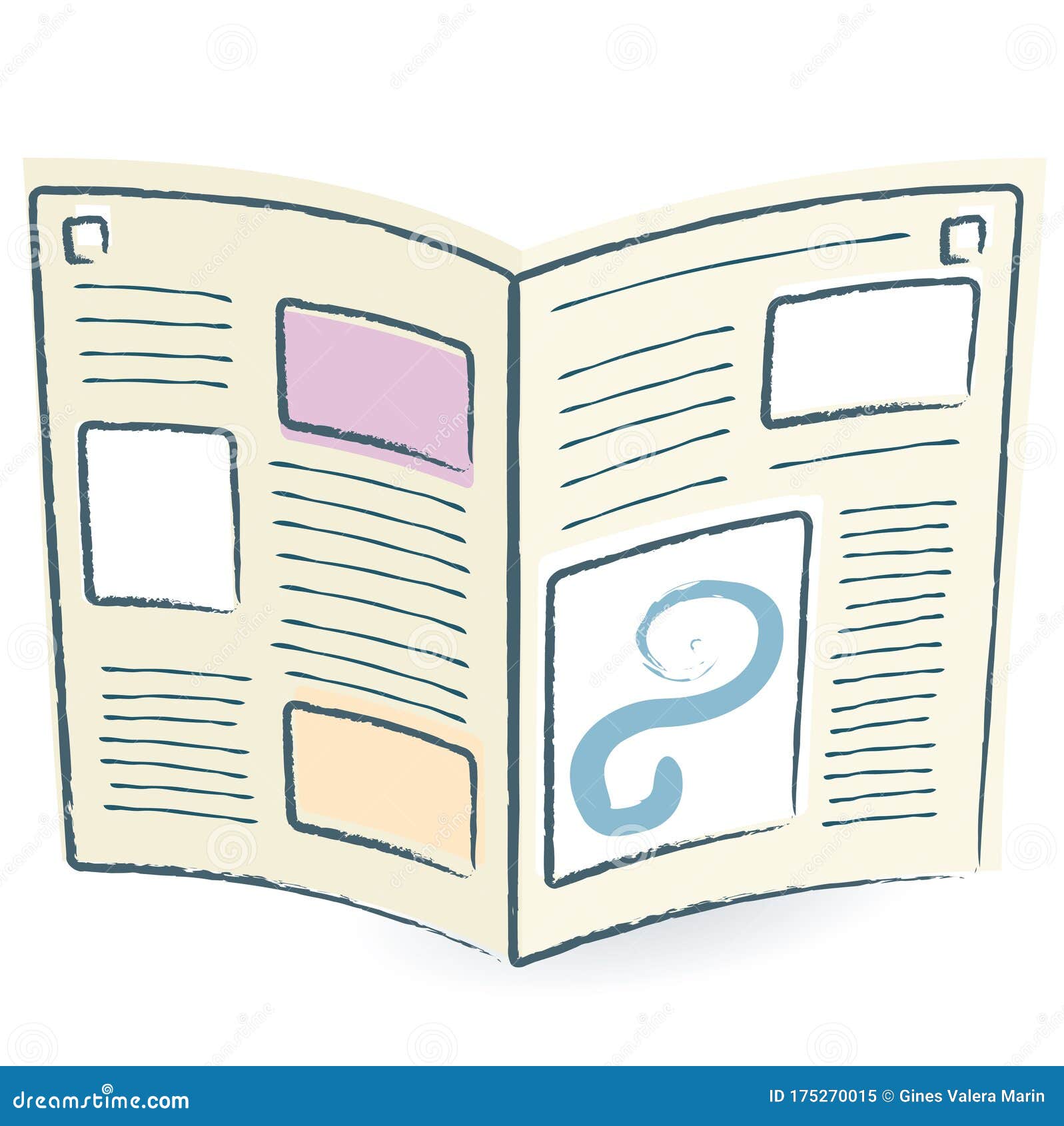 Fake Newspaper Open. Schematic Illustration. Line Art Stock ...