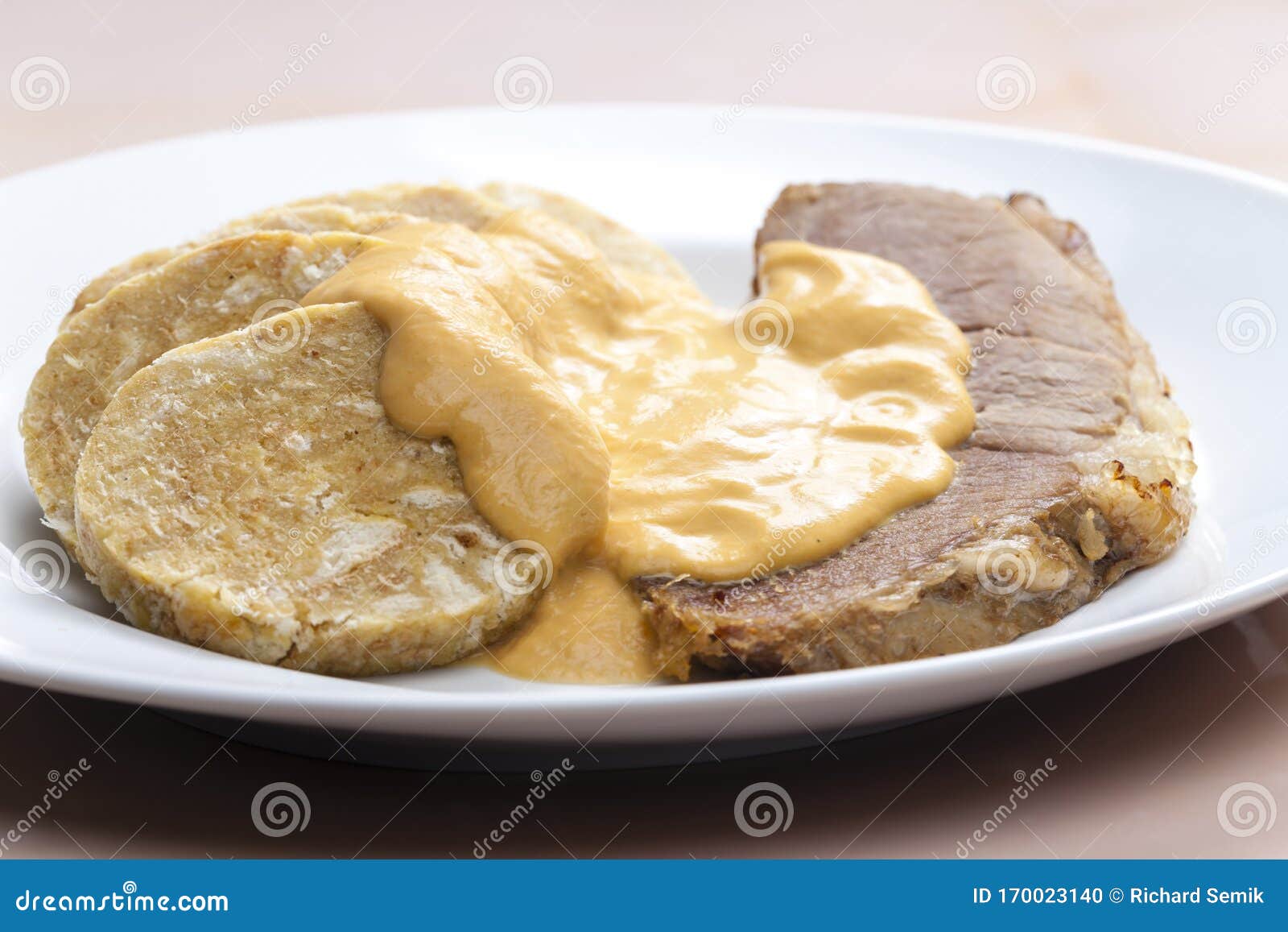 Fake Pork Tenderloin with Dumplings Stock Photo - Image of sauce ...