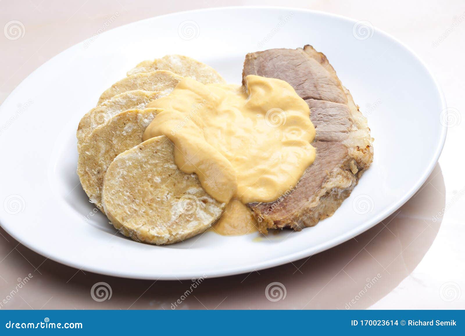 Fake Pork Tenderloin with Dumplings Stock Photo - Image of cooked ...
