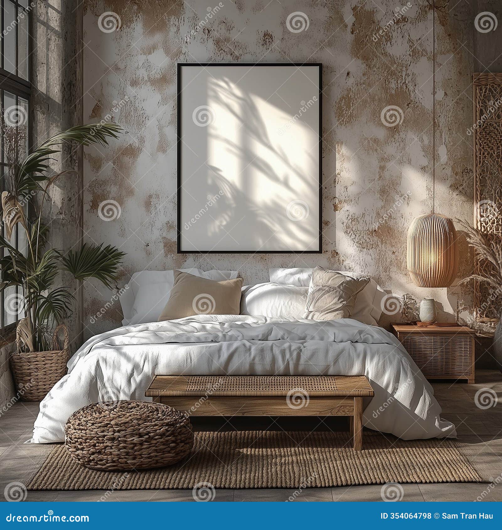 Fake Poster Frame Hanging on Bedroom Wall, Interior, Sample Design ...