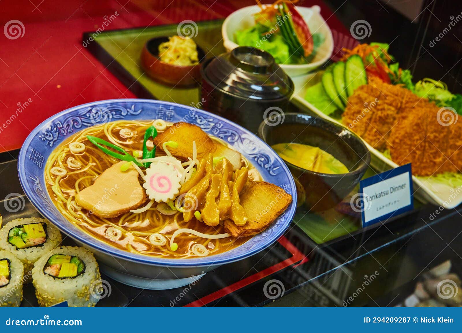 Fake Ramen with Naruto beside Sushi Dish and Dinner Items Stock Image ...