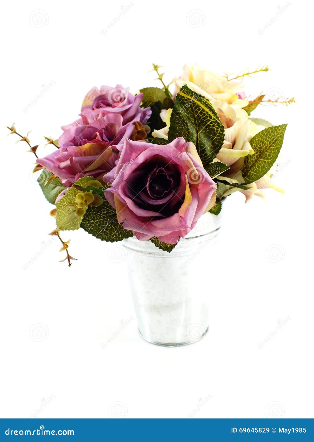 Fake Roses in Vase on White Background Stock Image - Image of ...