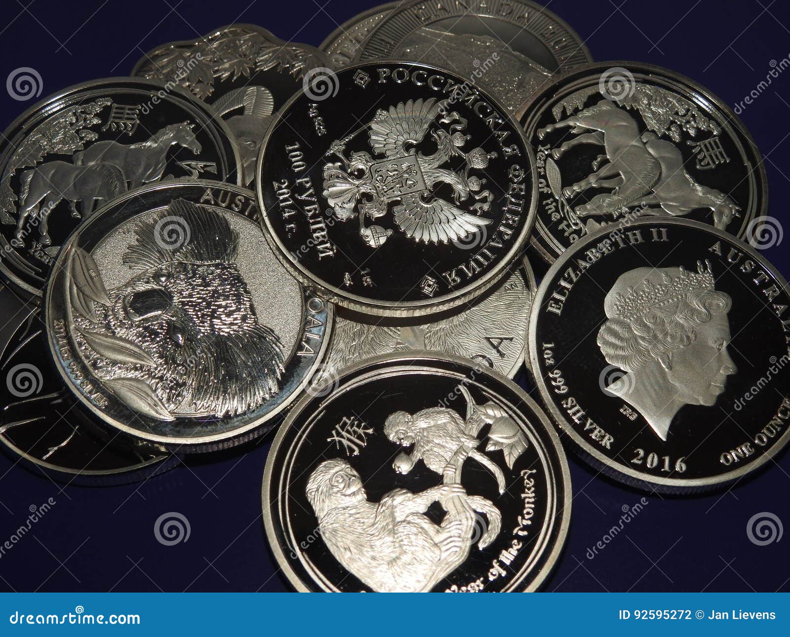 Fake silver coins editorial photography. Image of bank - 92595272