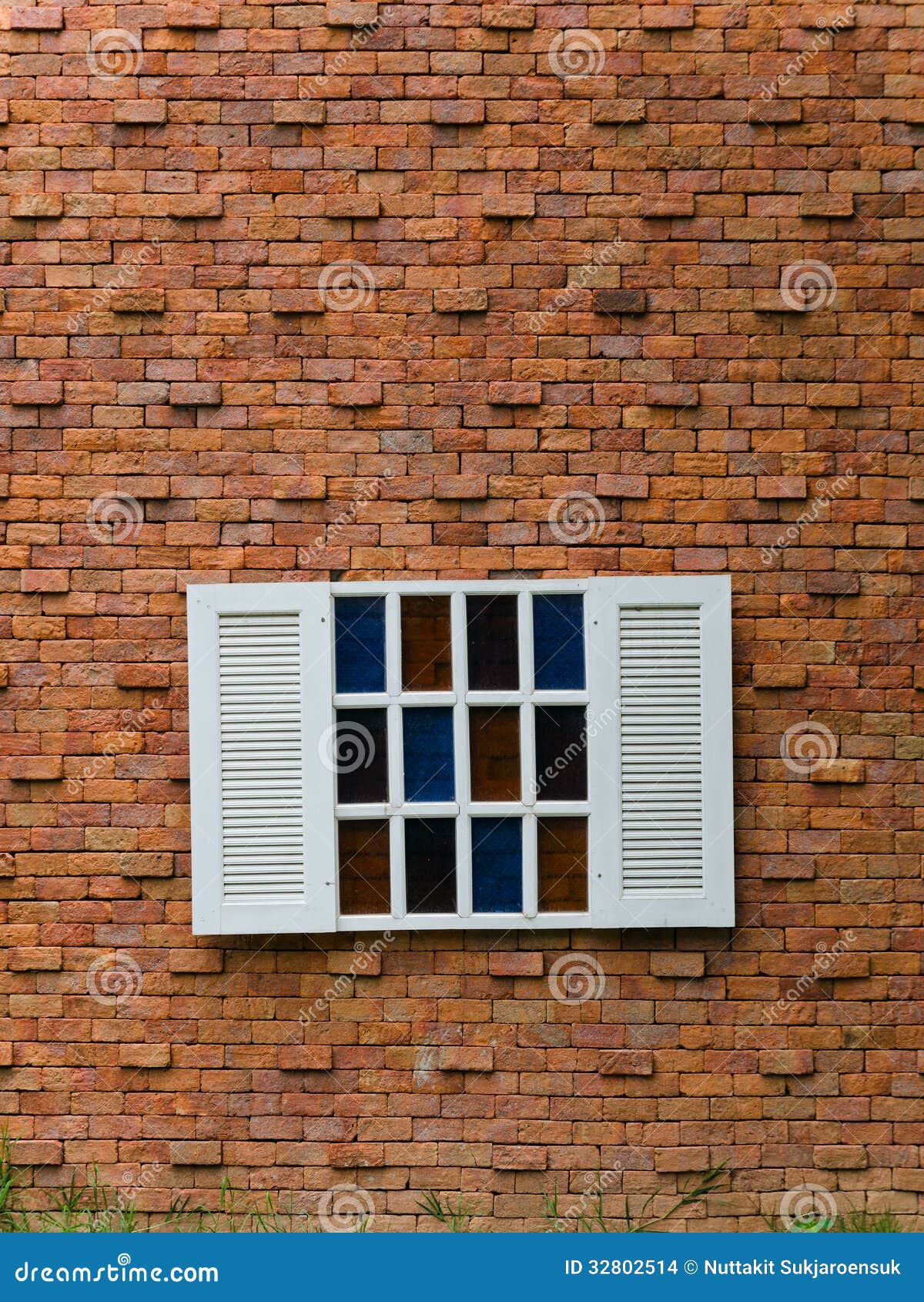 Fake White Window on Brick Wall Stock Photo - Image of white, house ...