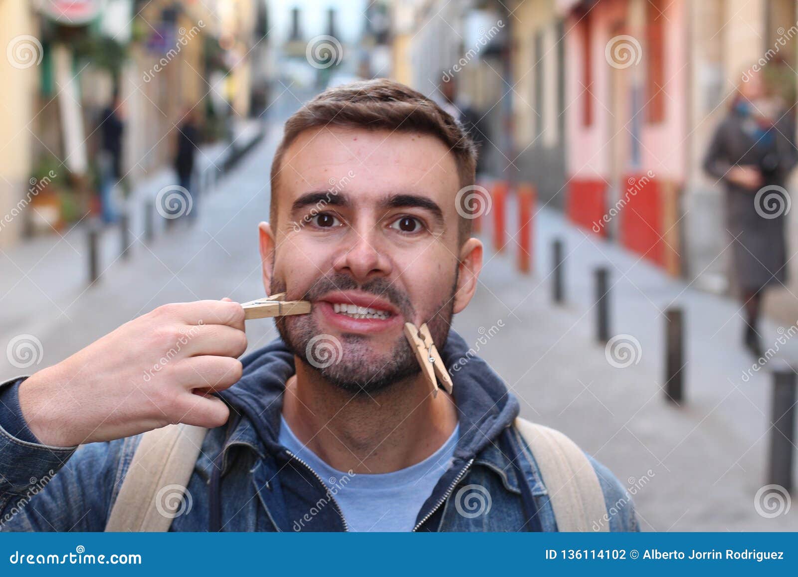 Faking a Smile with Clothes Pins Stock Photo - Image of emotions ...