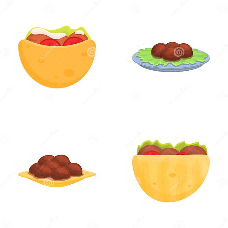 Falafel Icons Set Cartoon Vector. Fresh Falafel Full of Meat and Fresh ... Falafel Icons Set Cartoon Vector. Fresh Falafel Full of Meat and Fresh ...