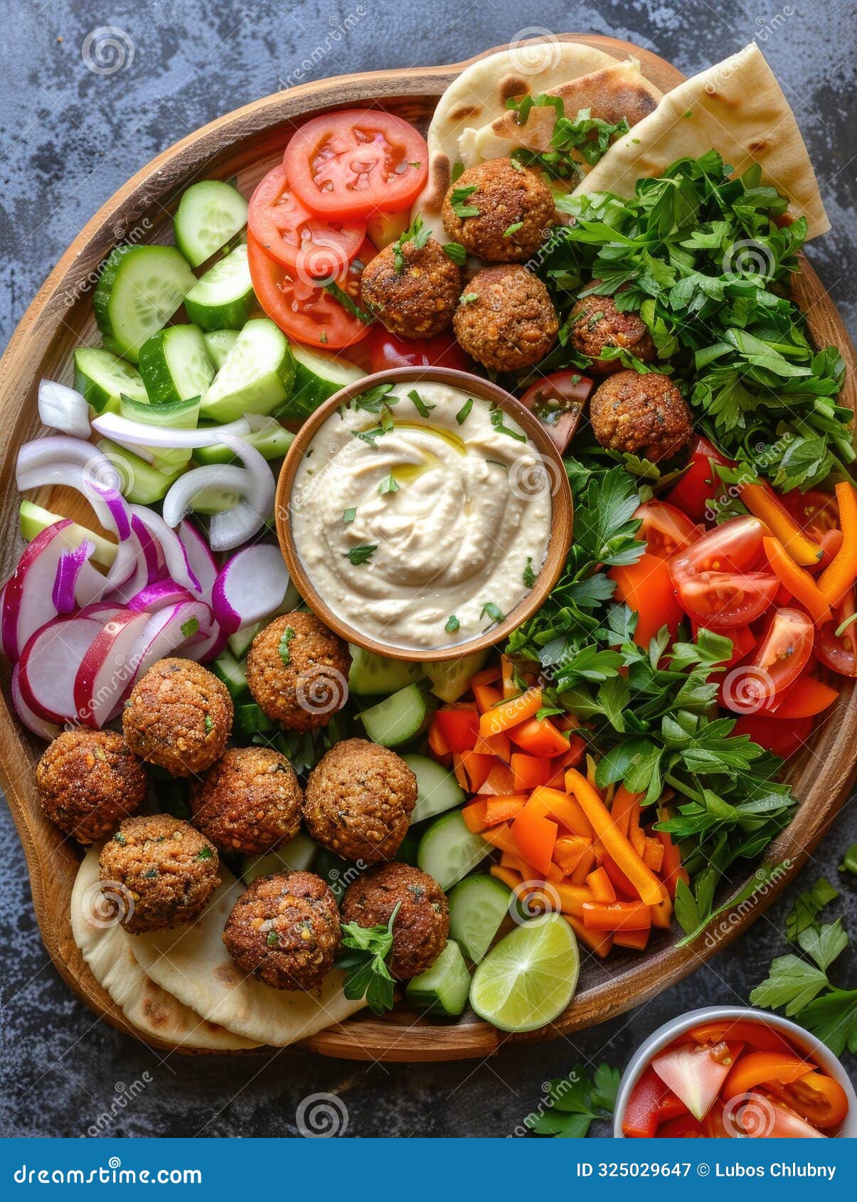 Falafel Platter with Tahini, Pita, and Veggies Stock Illustration ...